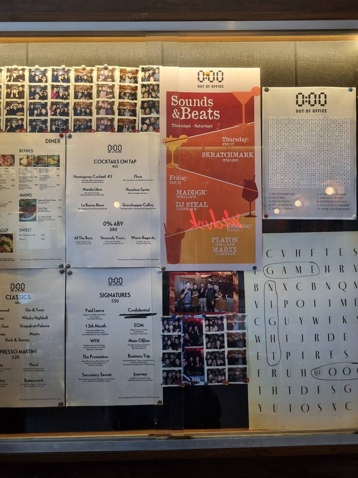 Menu at OUT OF OFFICE BGC pub & bar, Taguig