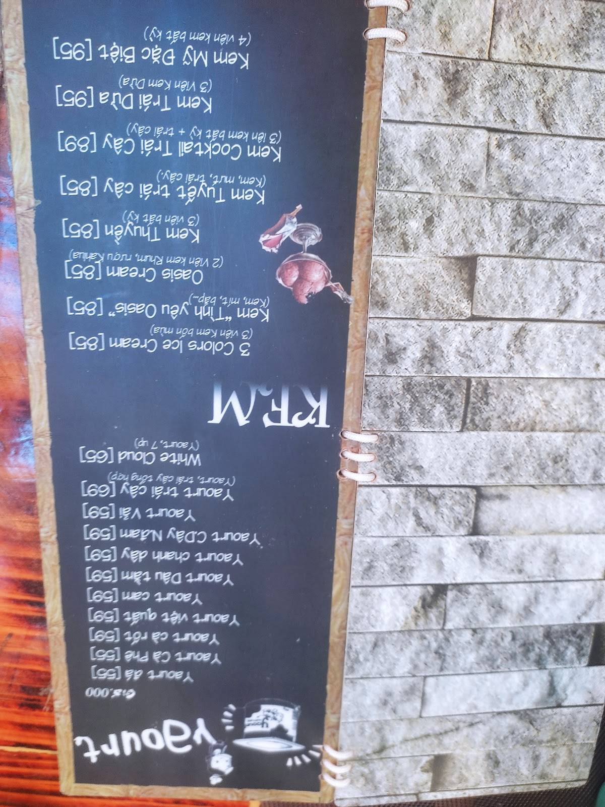 Menu at Oasis Cafe, Ho Chi Minh City, 26/14 Đ. Phạm Văn Đồng