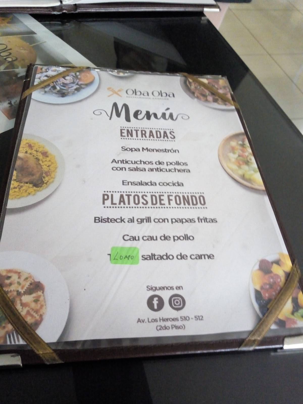Carta del restaurante Oba Oba, San Juan del Miraflores