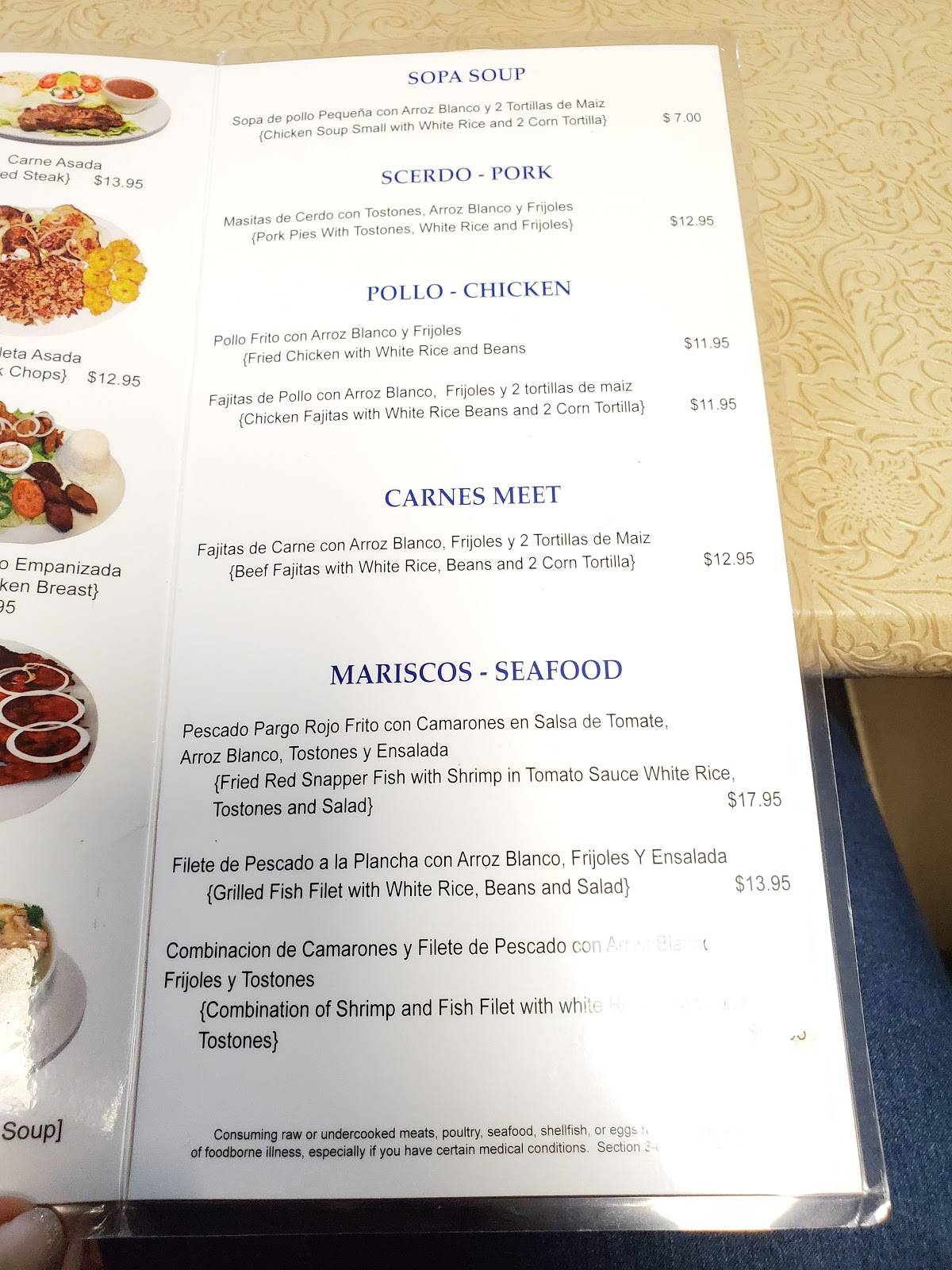 Carta de La Ceiba Latin Food Restaurant, Ocala, SW 19th Avenue Rd Suite 103