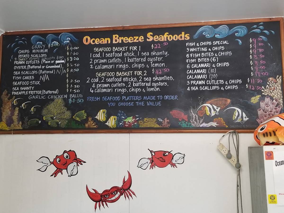 Menu at Ocean Breeze Seafoods fast food, Rainbow Beach
