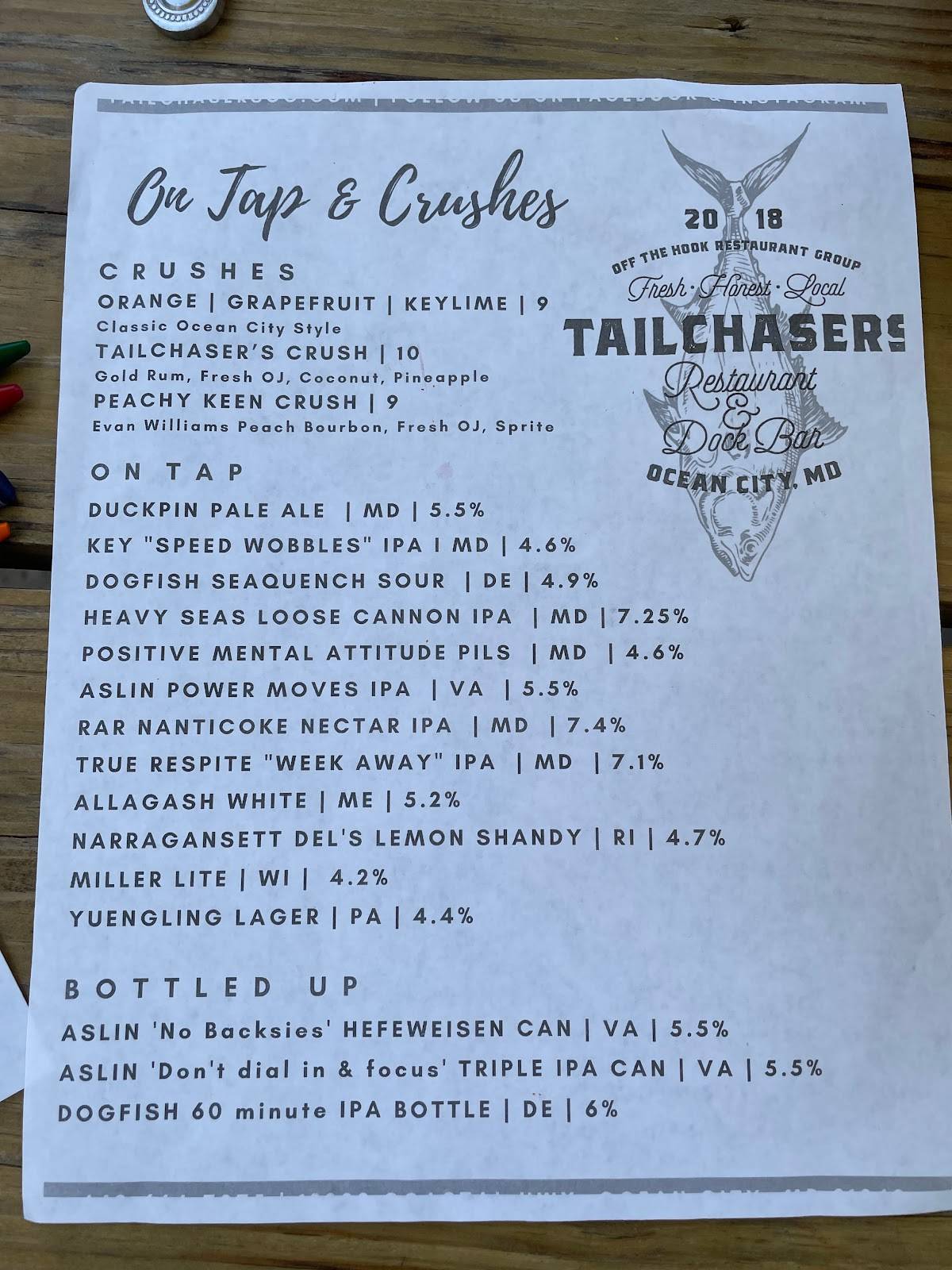 Menu at Tailchasers Restaurant & Dock Bar, Ocean City