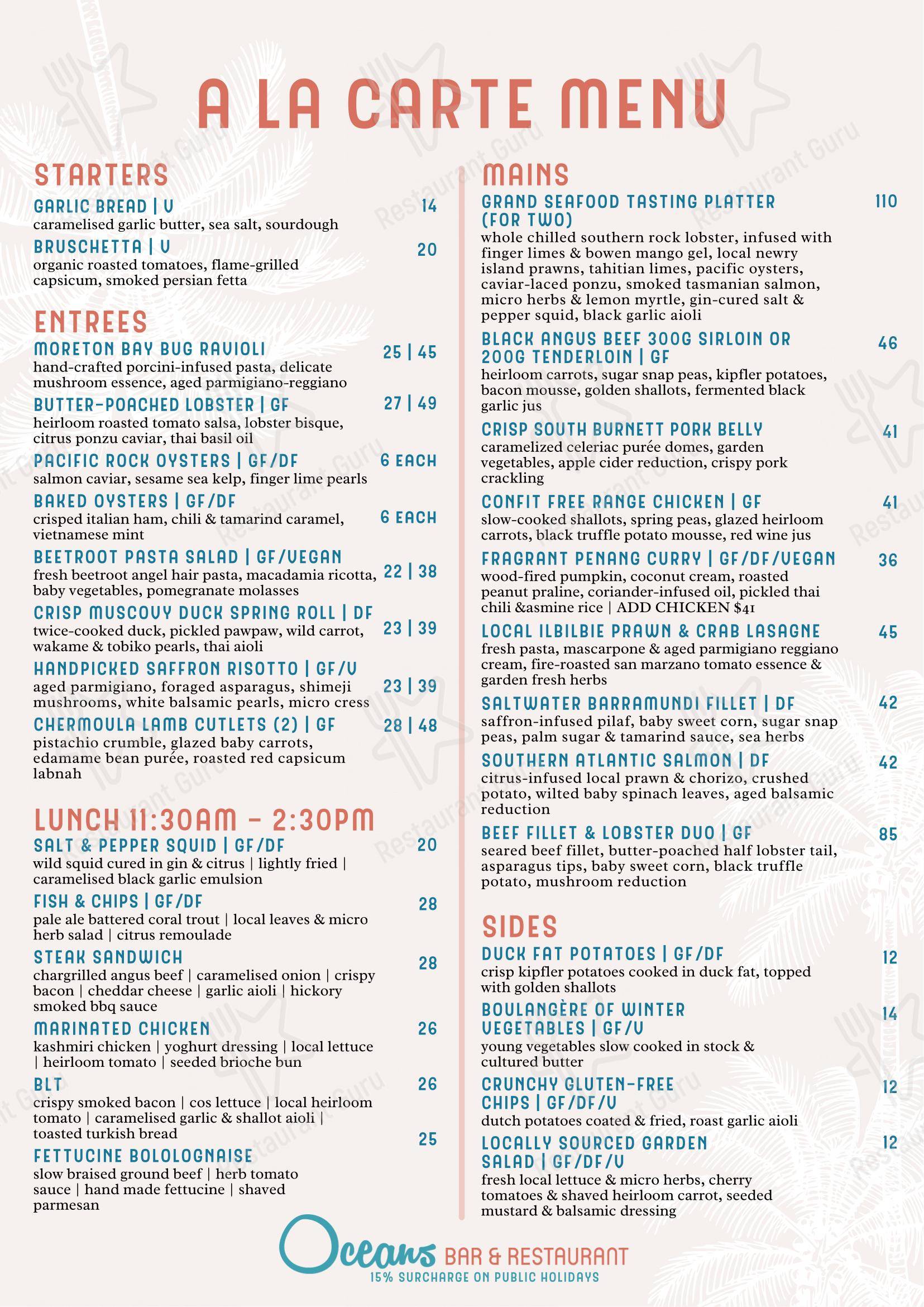 Menu at Ocean International Hotel restaurant, Mackay