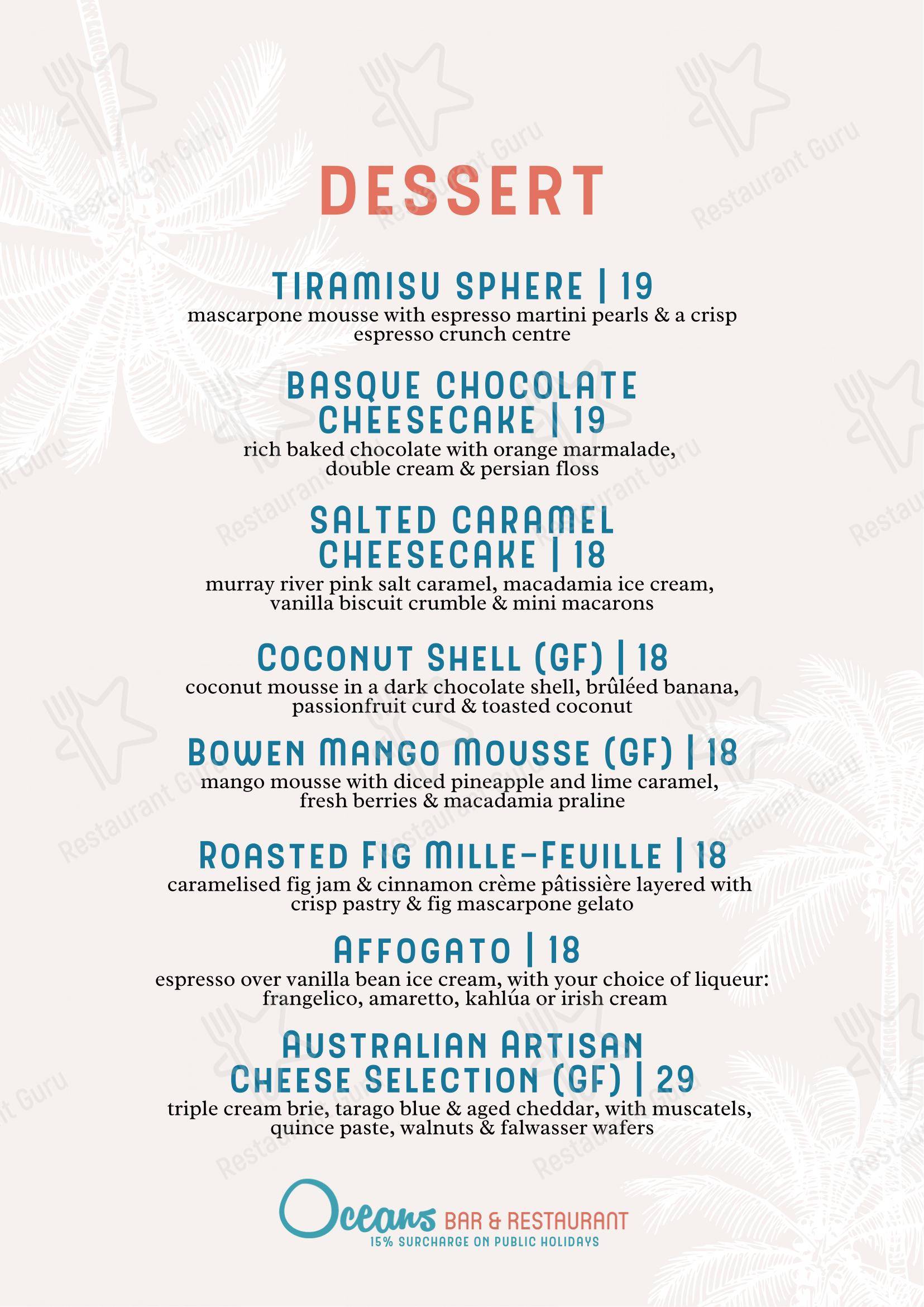 Menu at Ocean International Hotel restaurant, Mackay
