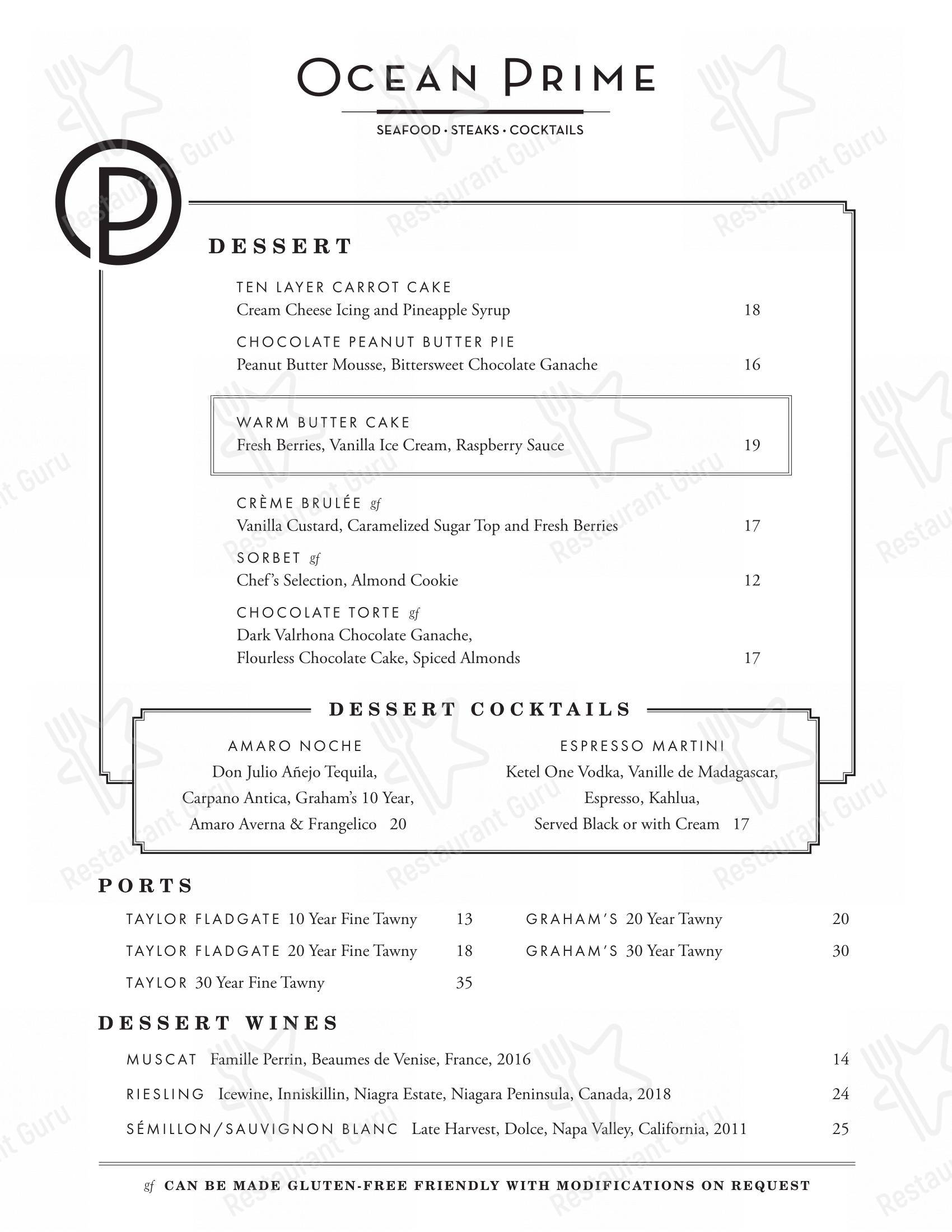 Menu at Ocean Prime steakhouse, Philadelphia