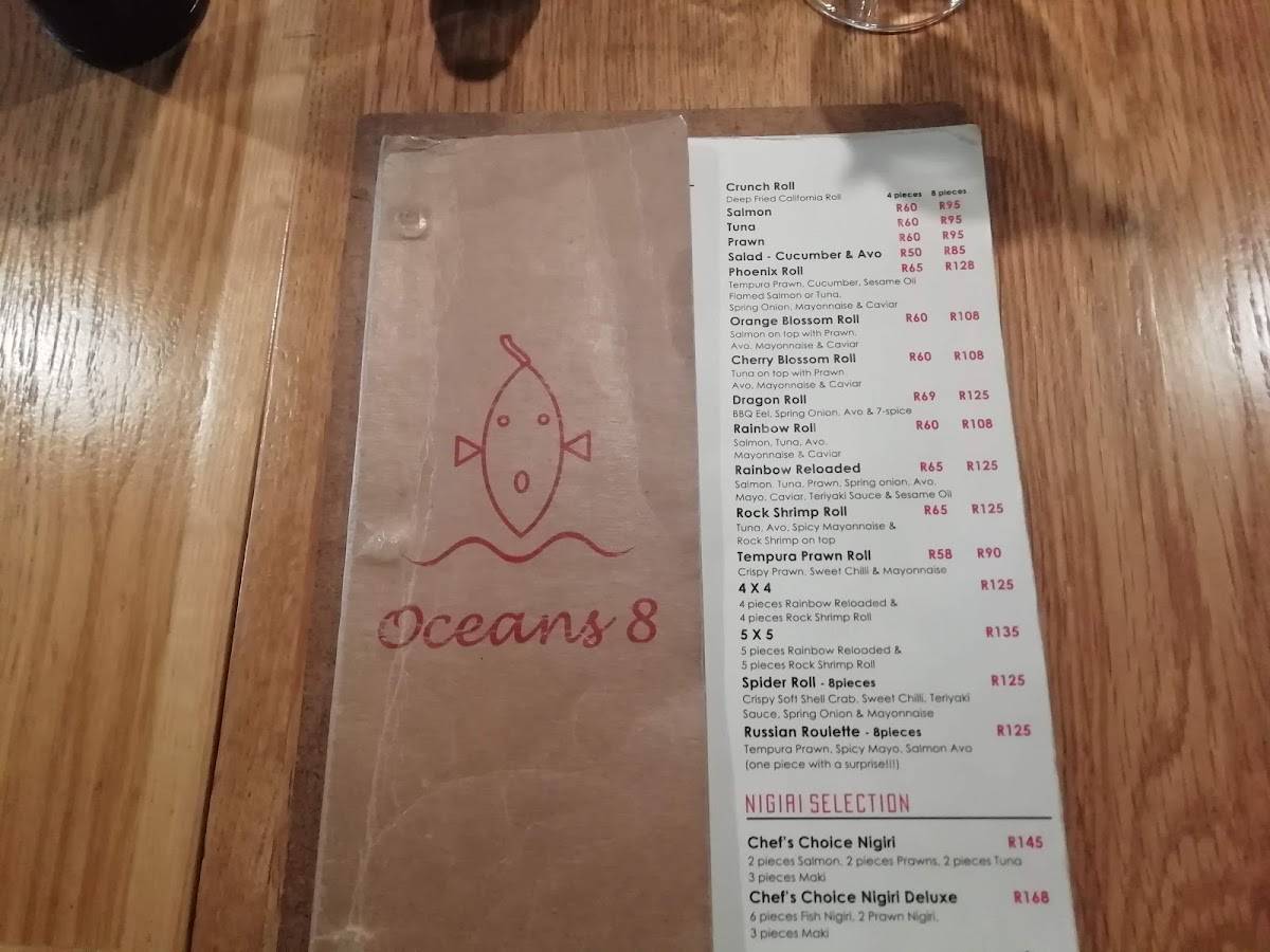 Menu at Oceans 8 Seafood & Sushi Somerset West restaurant, Cape Town