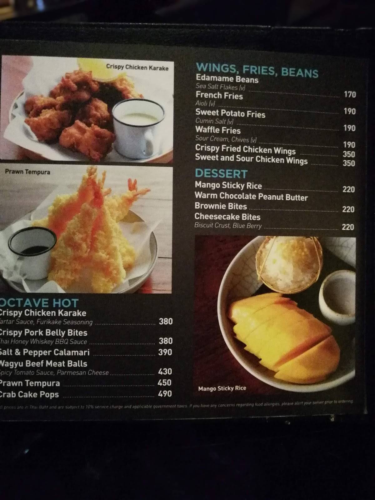 Menu at Octave Rooftop Lounge & Bar, Bangkok