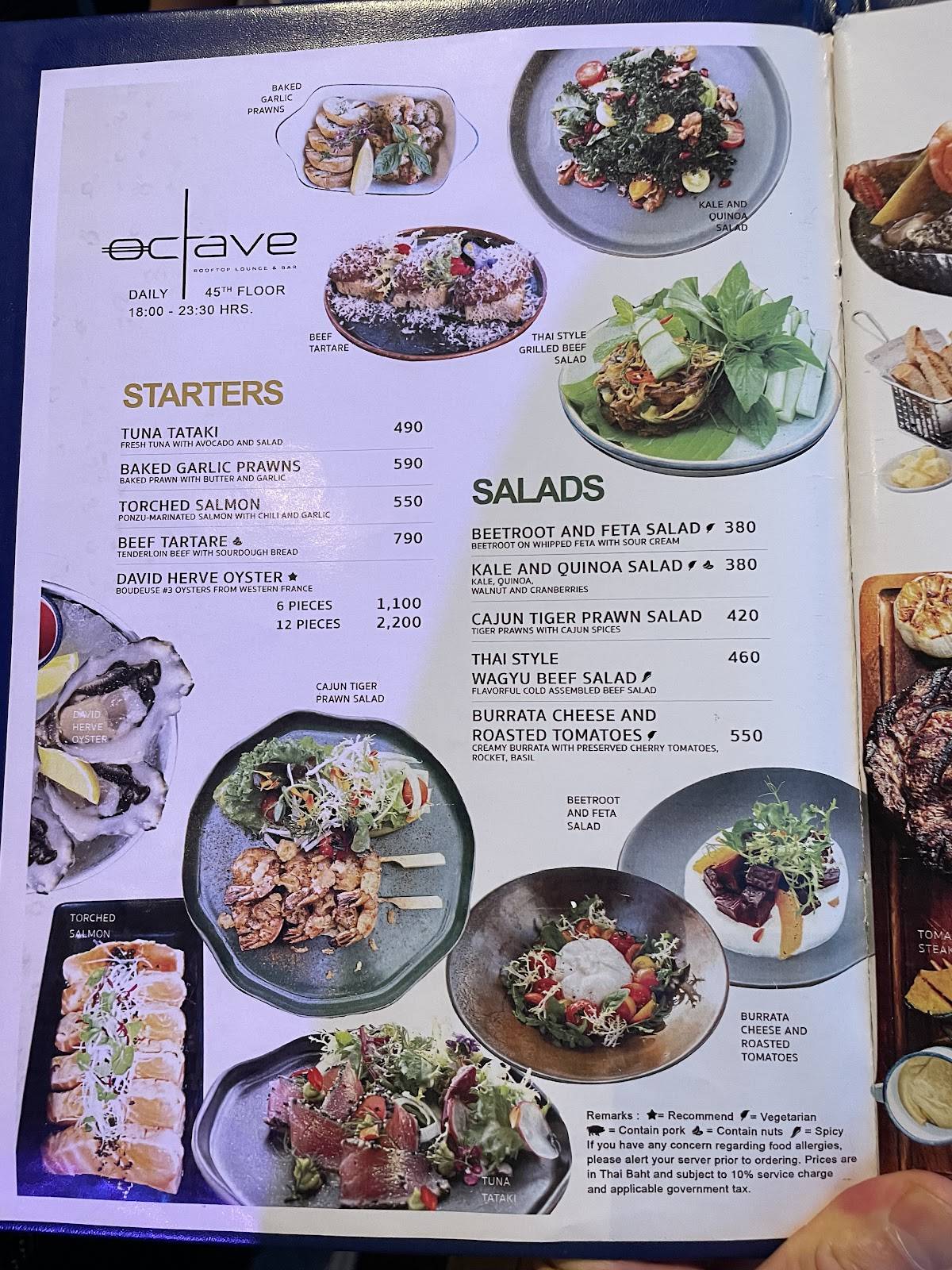 Menu at Octave Rooftop Lounge & Bar, Bangkok