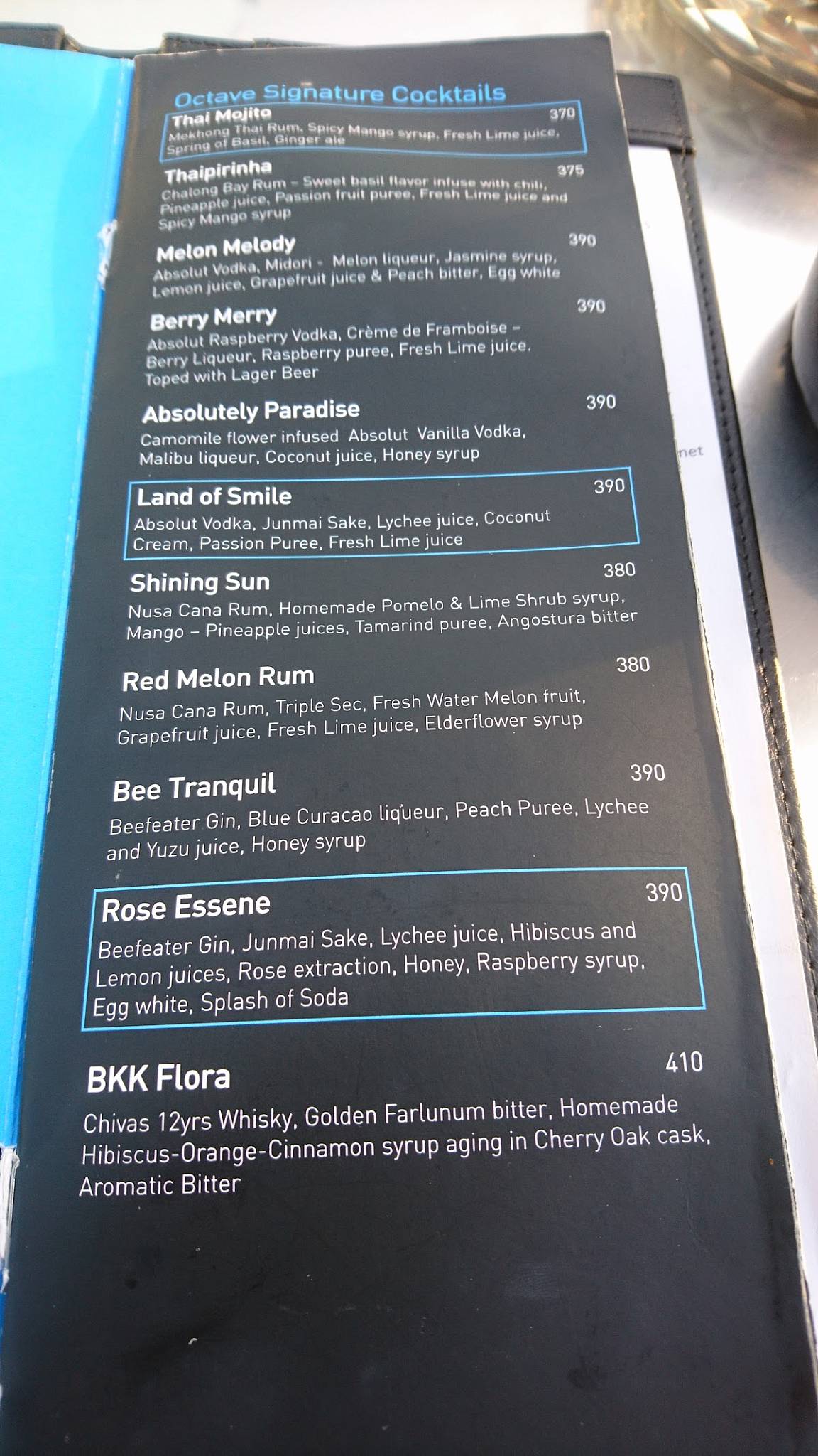 Menu at Octave Rooftop Lounge & Bar, Bangkok