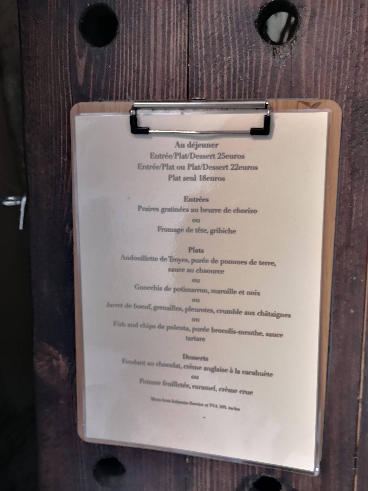 Menu au Octave restaurant, Troyes