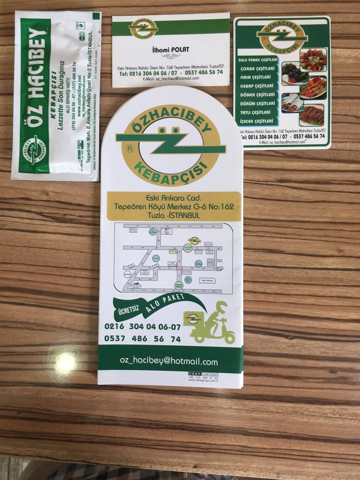 Menu at Öz Hacıbey Kebapçı, Istanbul