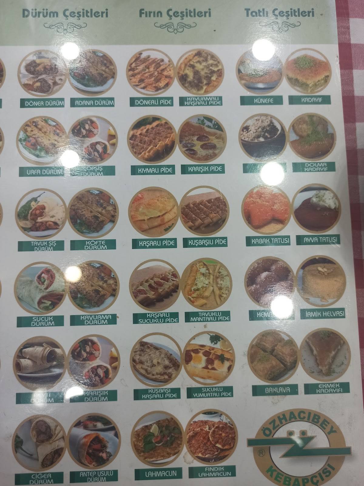 Menu at Öz Hacıbey Kebapçı, Istanbul