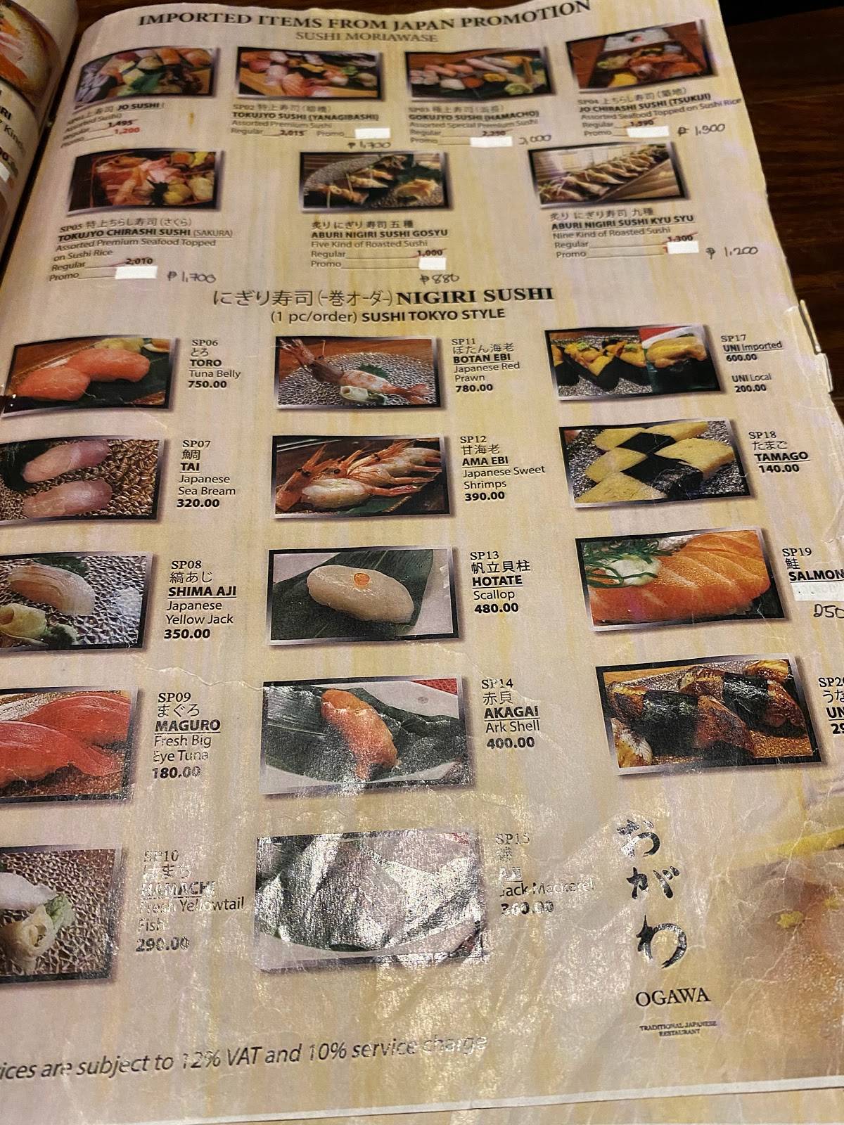 Menu at Ogawa restaurant, Taguig, The Fort Strip