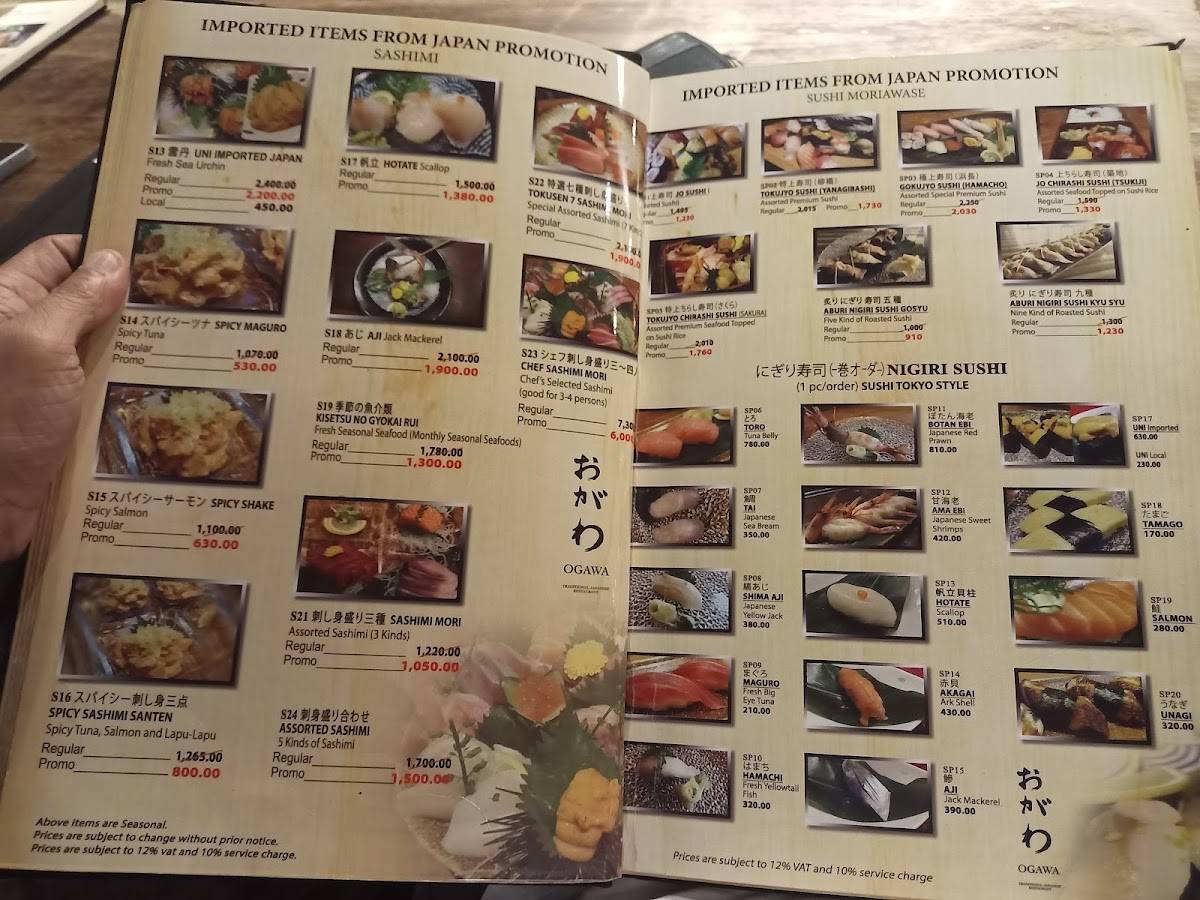 Menu at Ogawa restaurant, Taguig, The Fort Strip