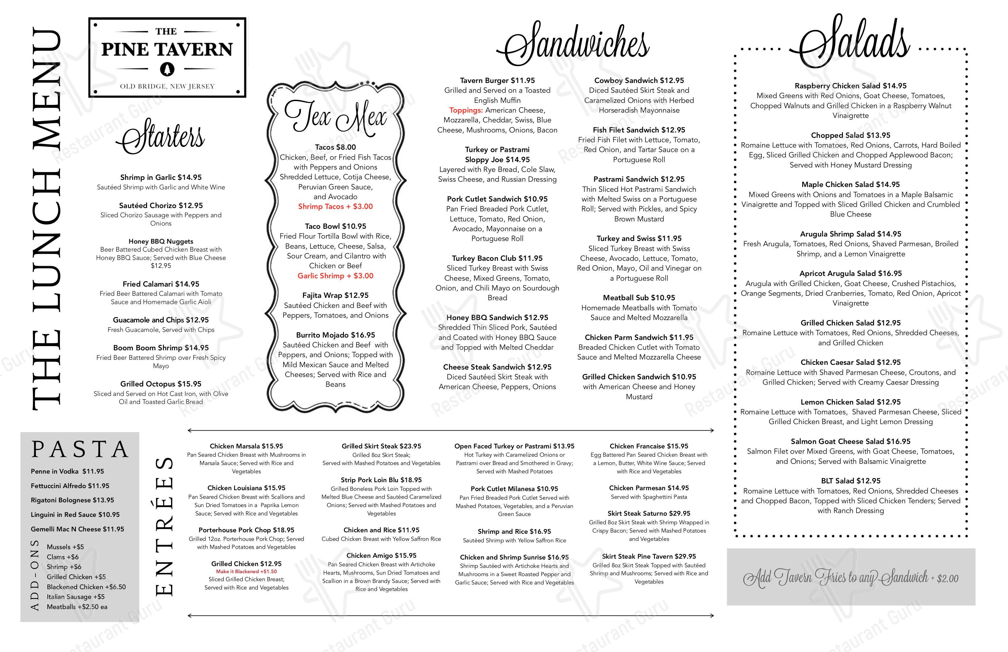 Menu at The Pine Tavern steakhouse, Old Bridge Township, 151 NJ-34