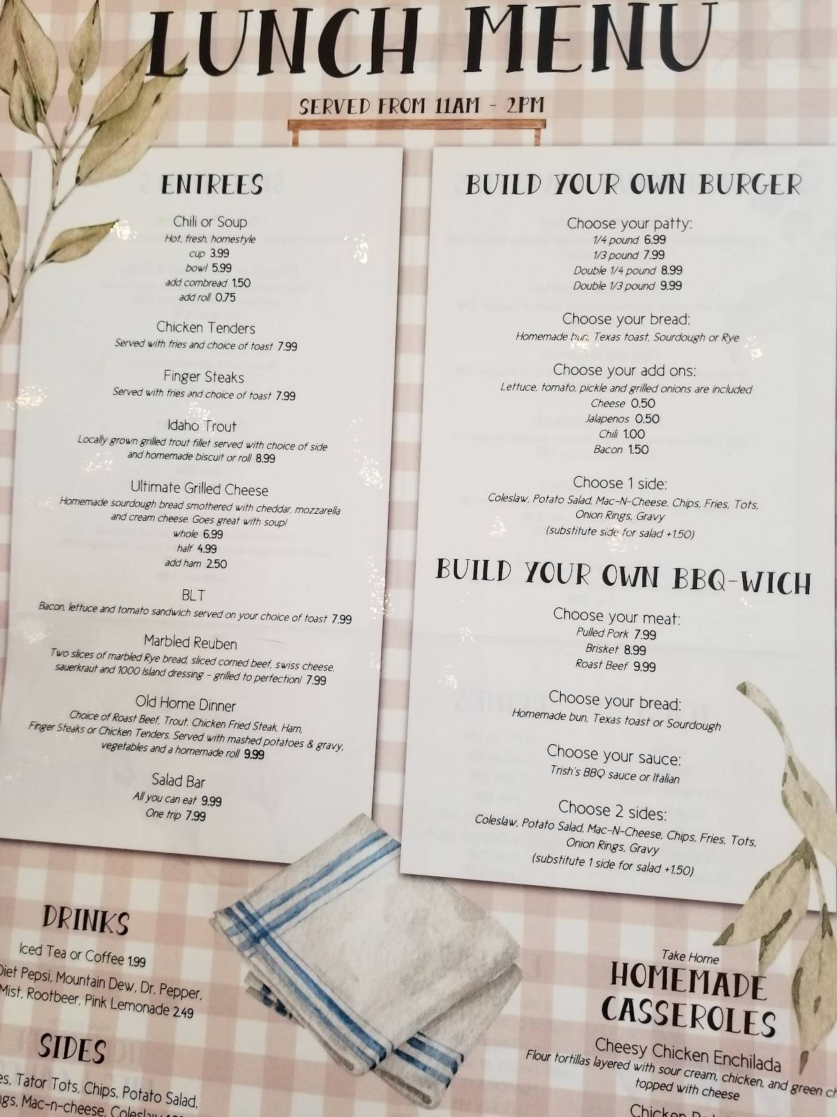 Menu at Old Home Cooking restaurant, Buhl