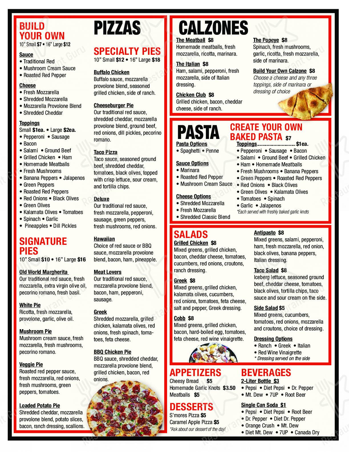 Carta de pizzería Old School Pizza, Canton