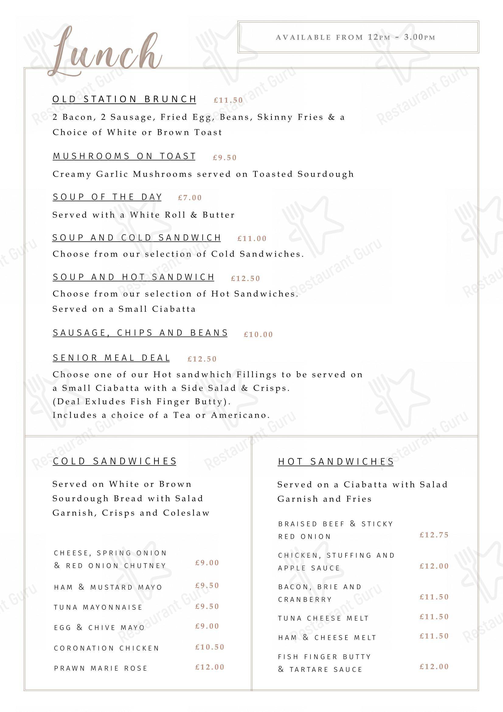 Menu at Old Station Cafe, Longridge