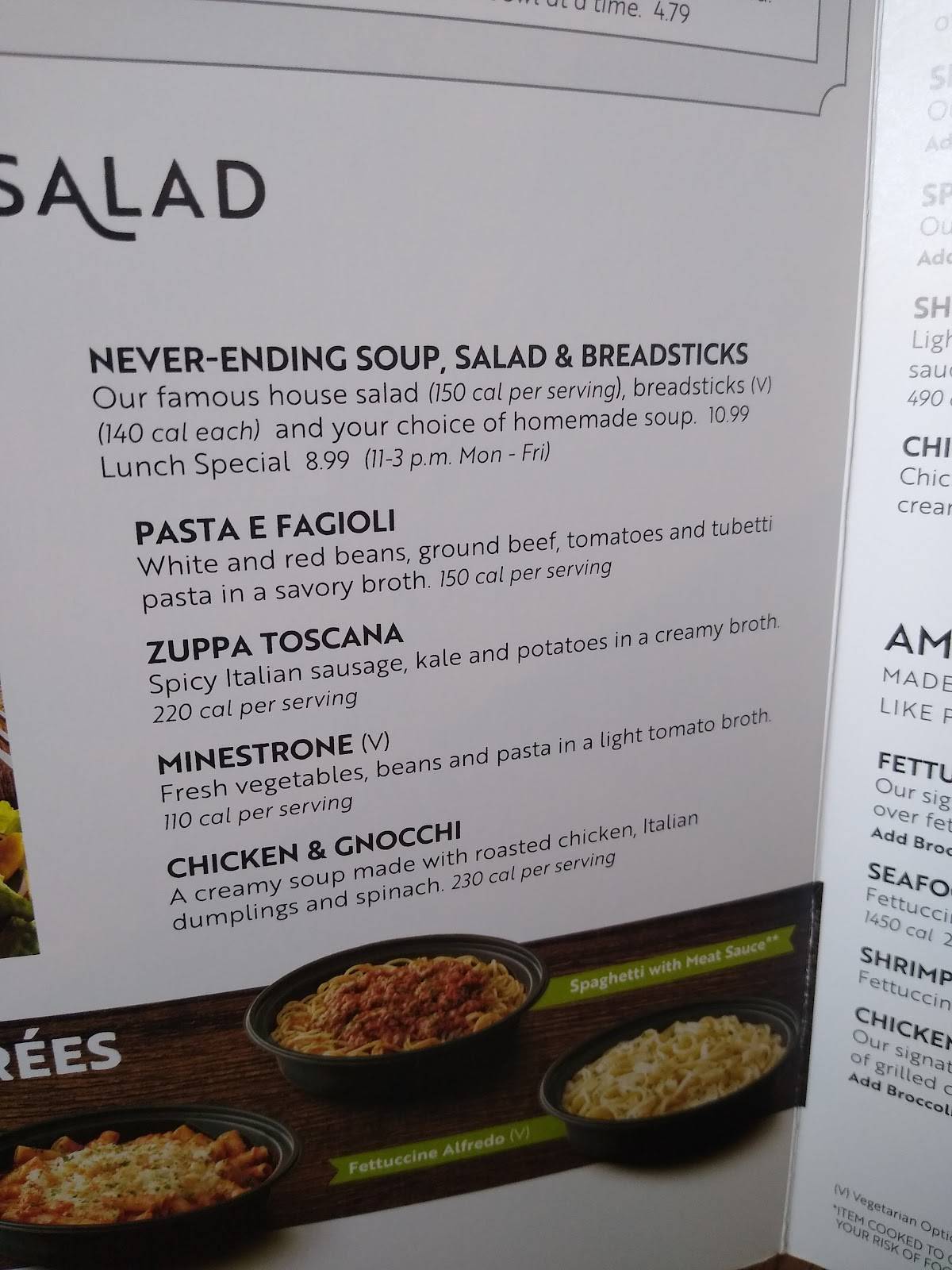 Menu at Olive Garden Italian Restaurant, Gadsden