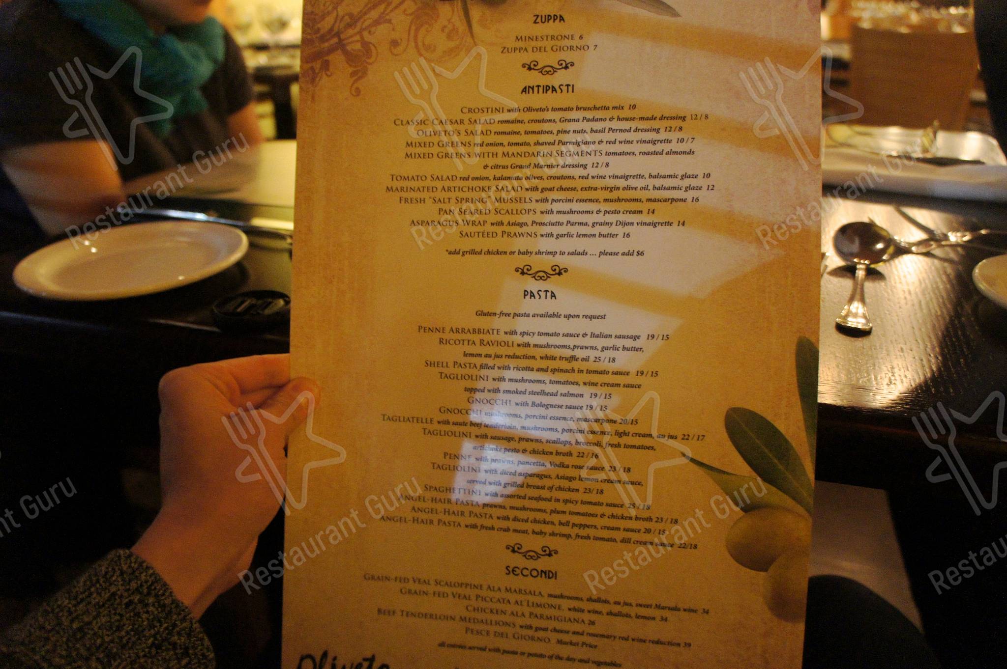 Menu at Oliveto Trattoria pub & bar, Edmonton