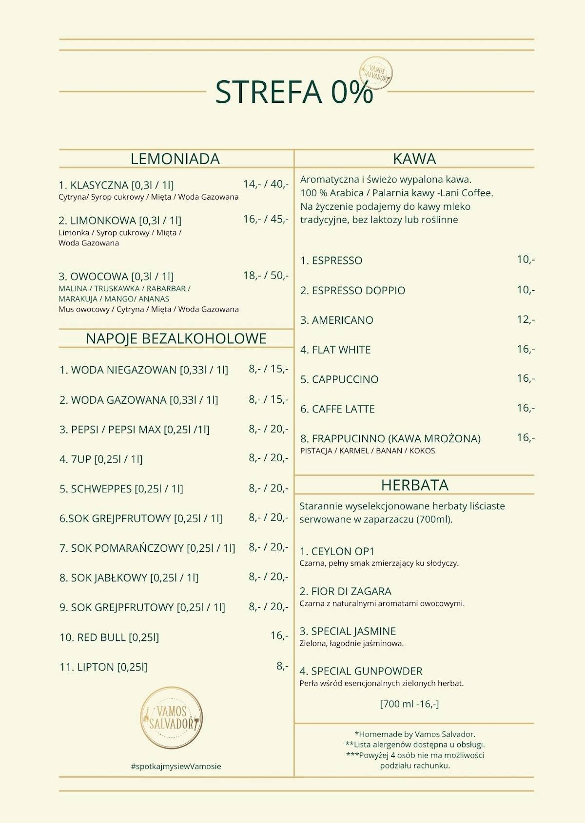 Menu at Vamos Salvador restaurant, Olsztyn