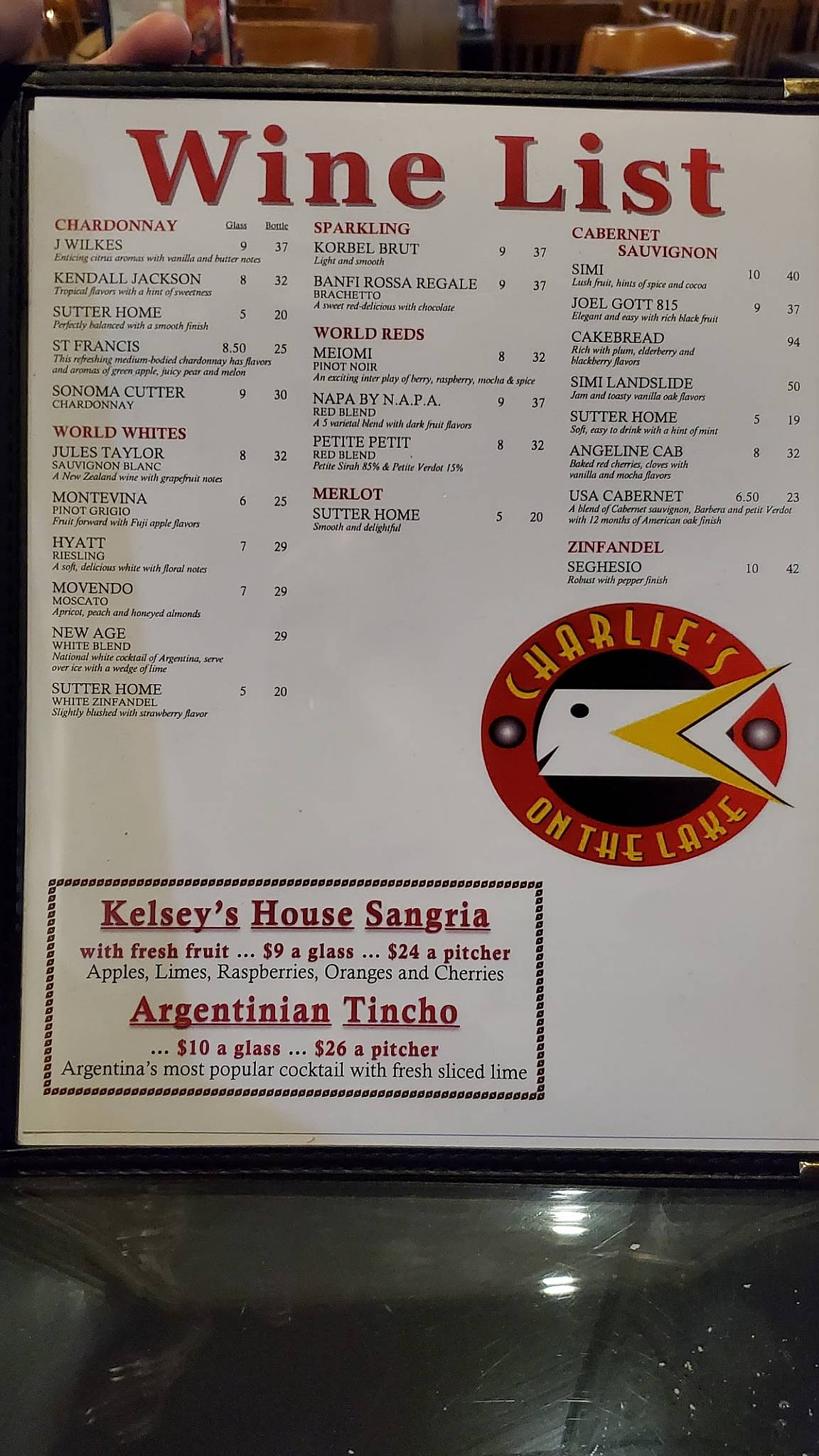 Menu at Charlie's on the Lake steakhouse, Omaha, S 144th St