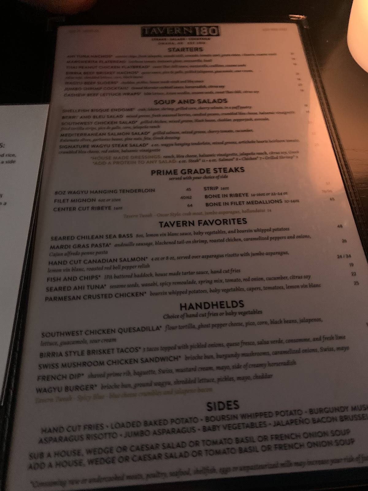 Menu at Tavern 180 steakhouse, Omaha, 203 N 180th St