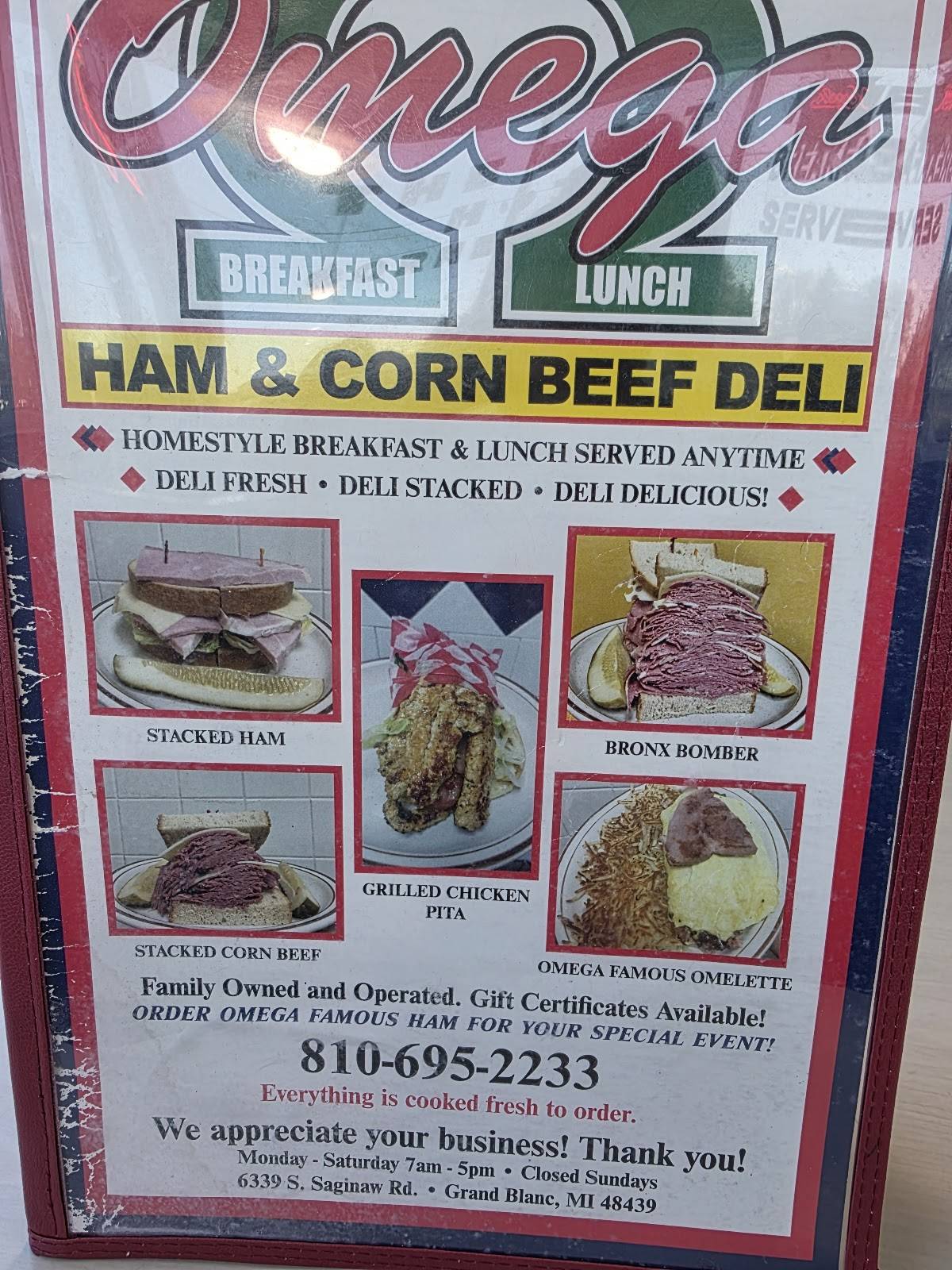 Menu at Omega Ham & Corn Beef Deli restaurant, Grand Blanc