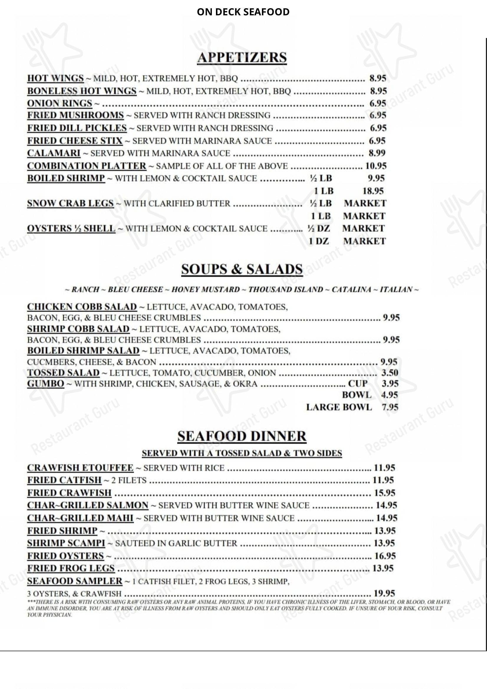 Menu at On Deck Restaurant, Brenham
