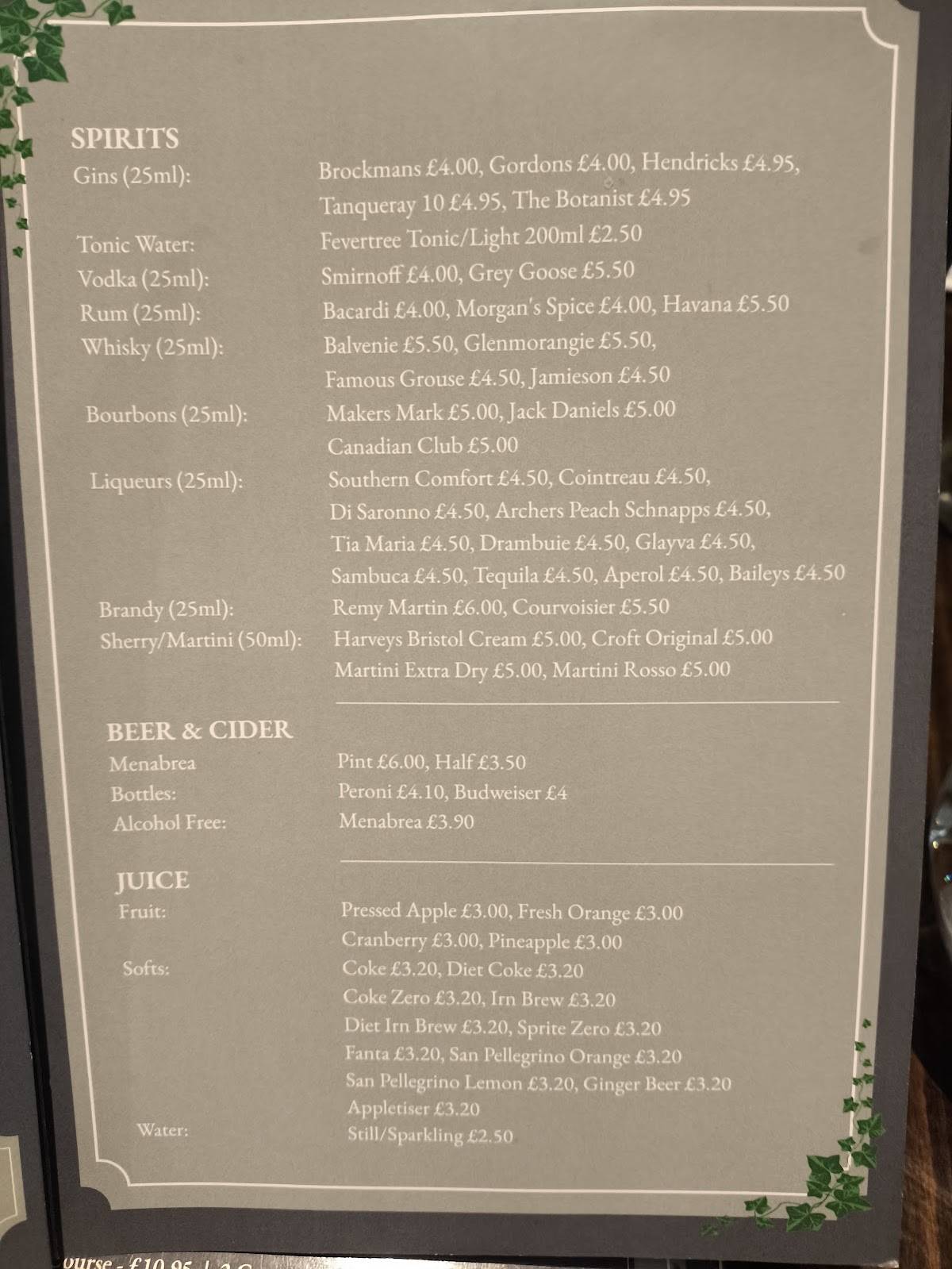 Menu at Once upon a Table restaurant, Glasgow