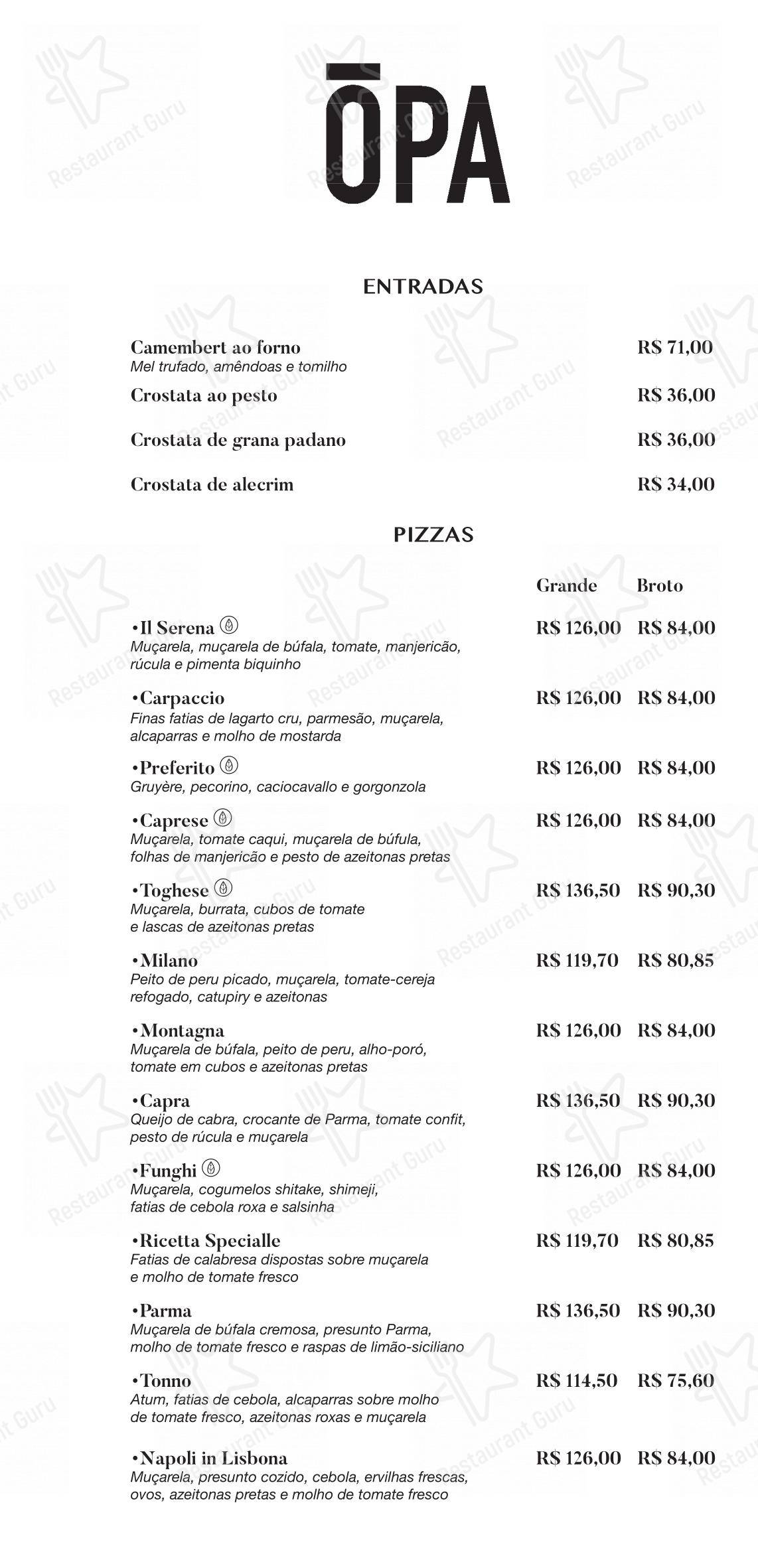 Menu em Ôpa restaurante, Campos do Jordão