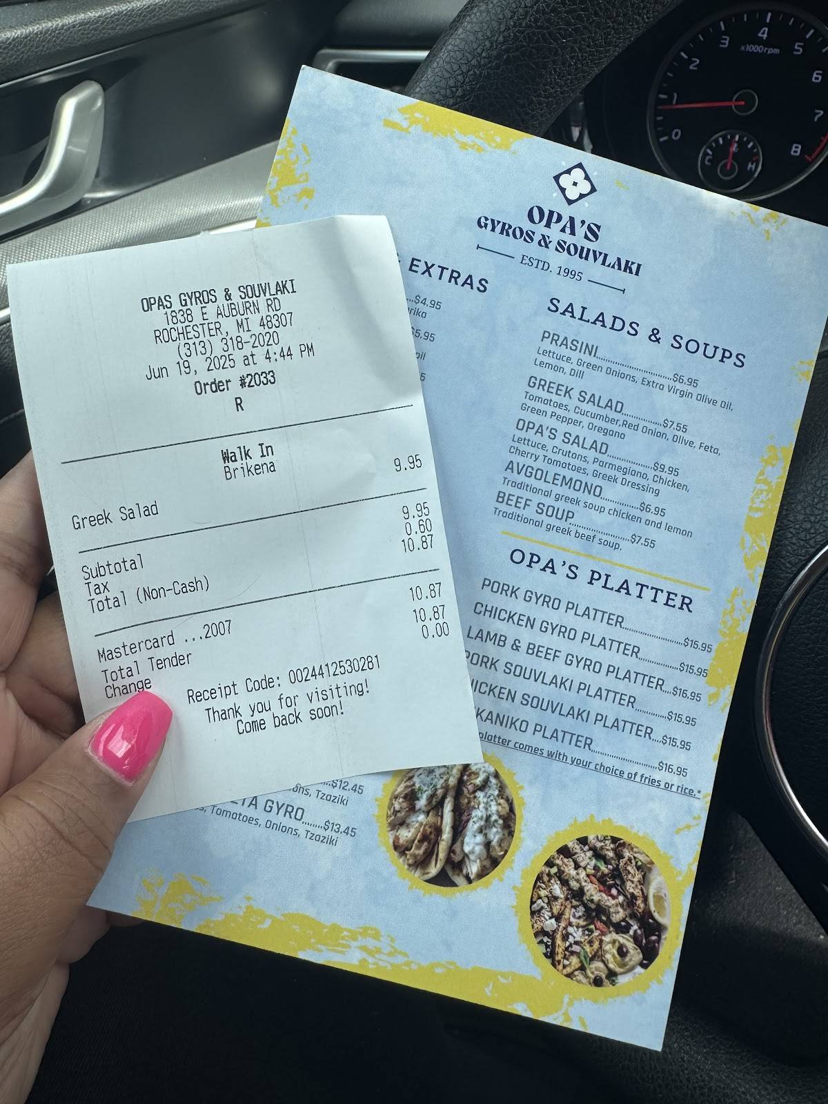 Menu at Opa's Gyros & Souvlaki restaurant, Rochester Hills