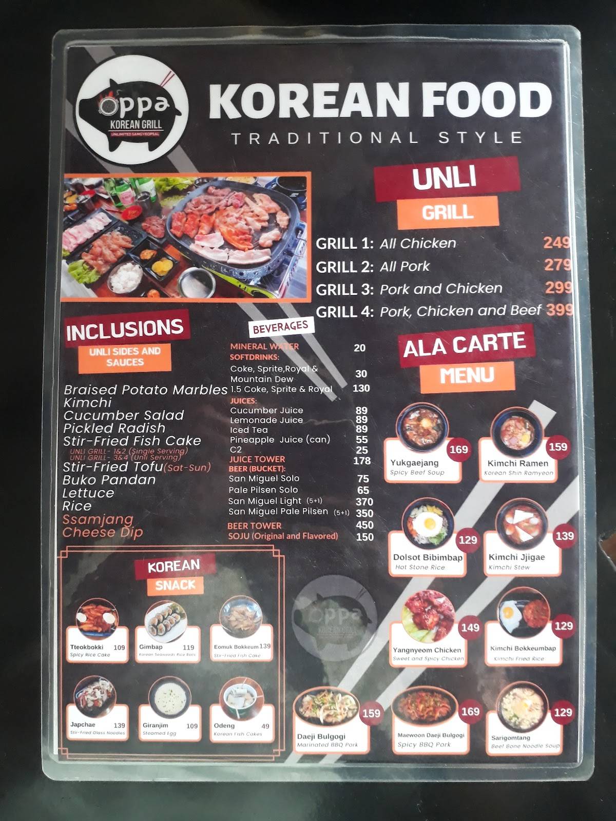 Carta del restaurante Oppa Korean Grill, Tiaong