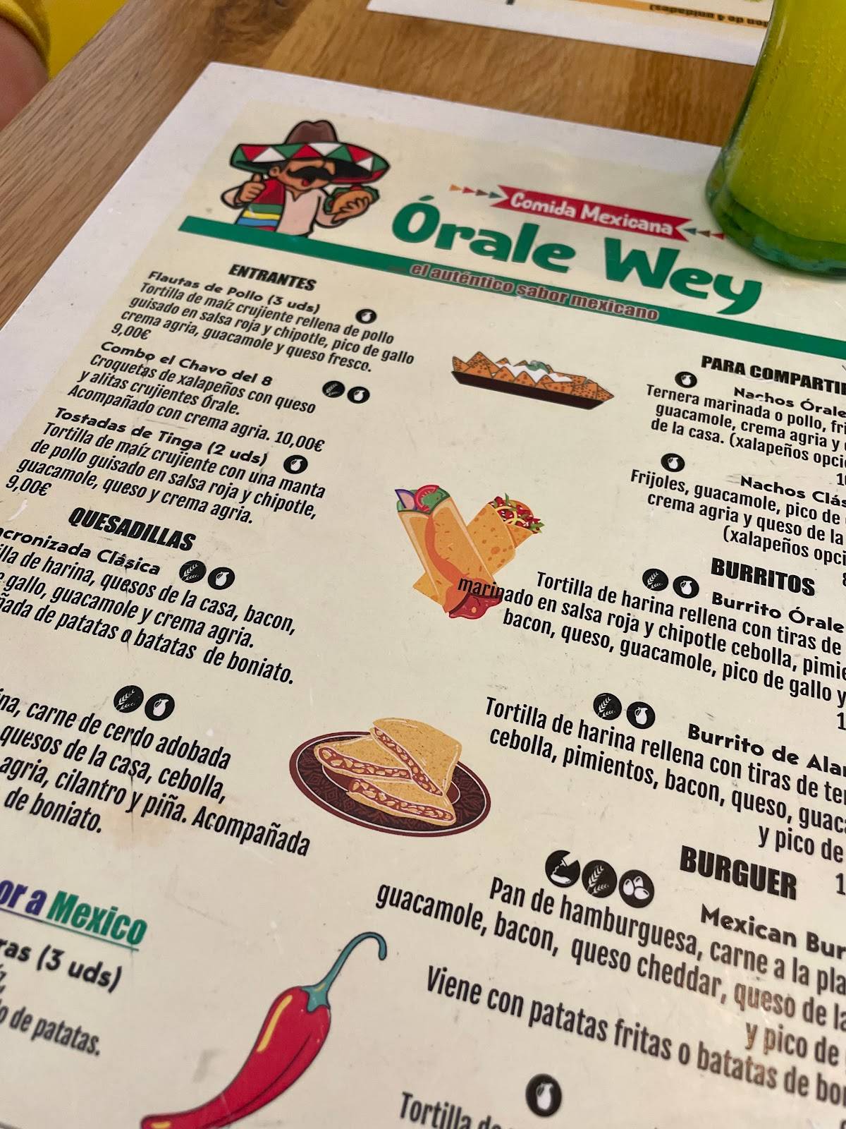Carta de Órale Wey - Restaurante Mexicano, Palma de Mallorca