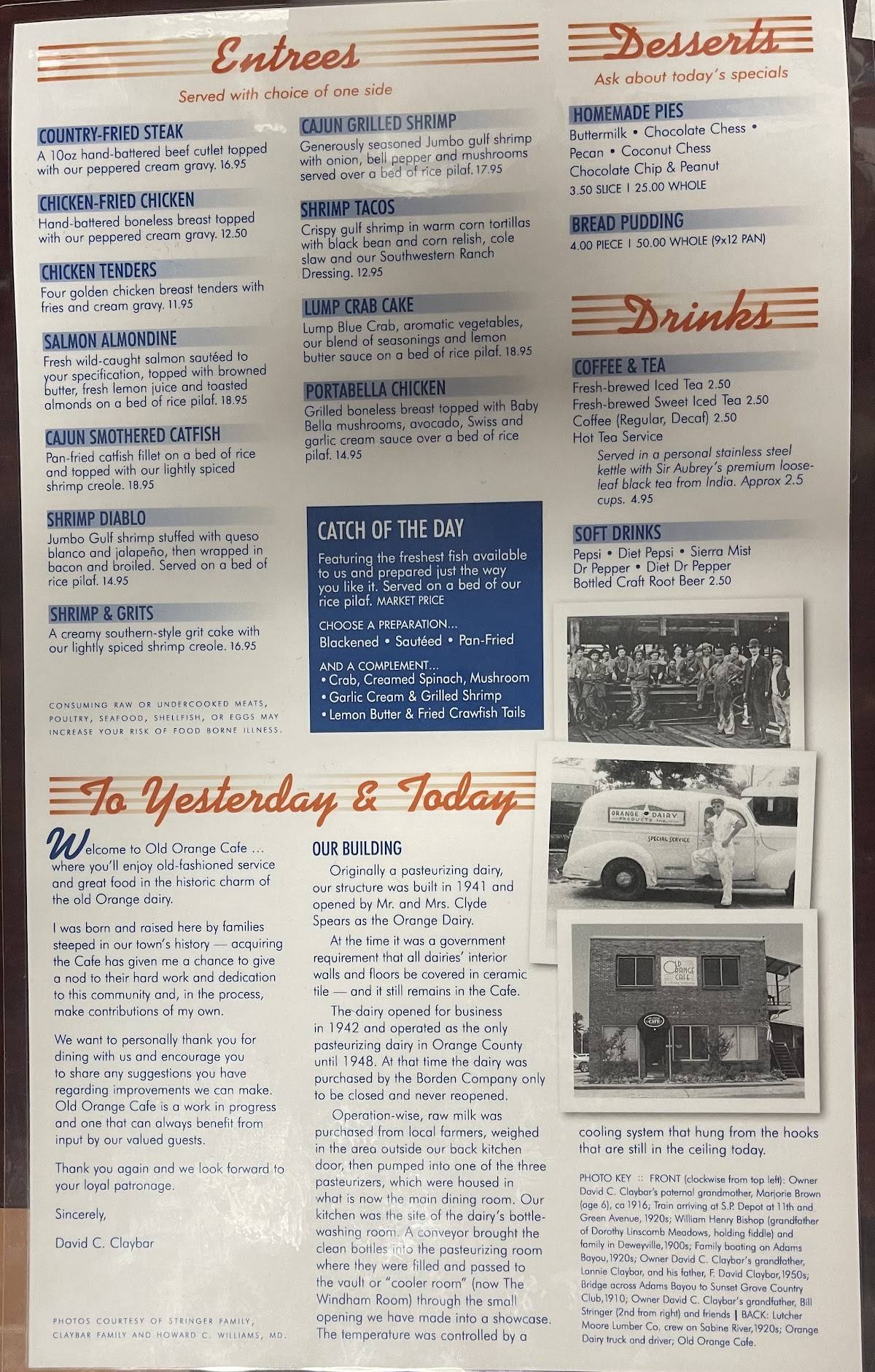 Menu at Old Orange Cafe & Catering Co, Orange