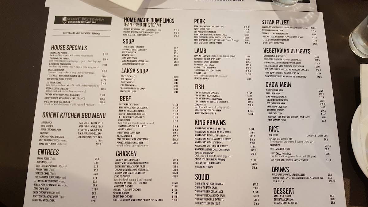 Menu at Orient Kitchen restaurant, Weston