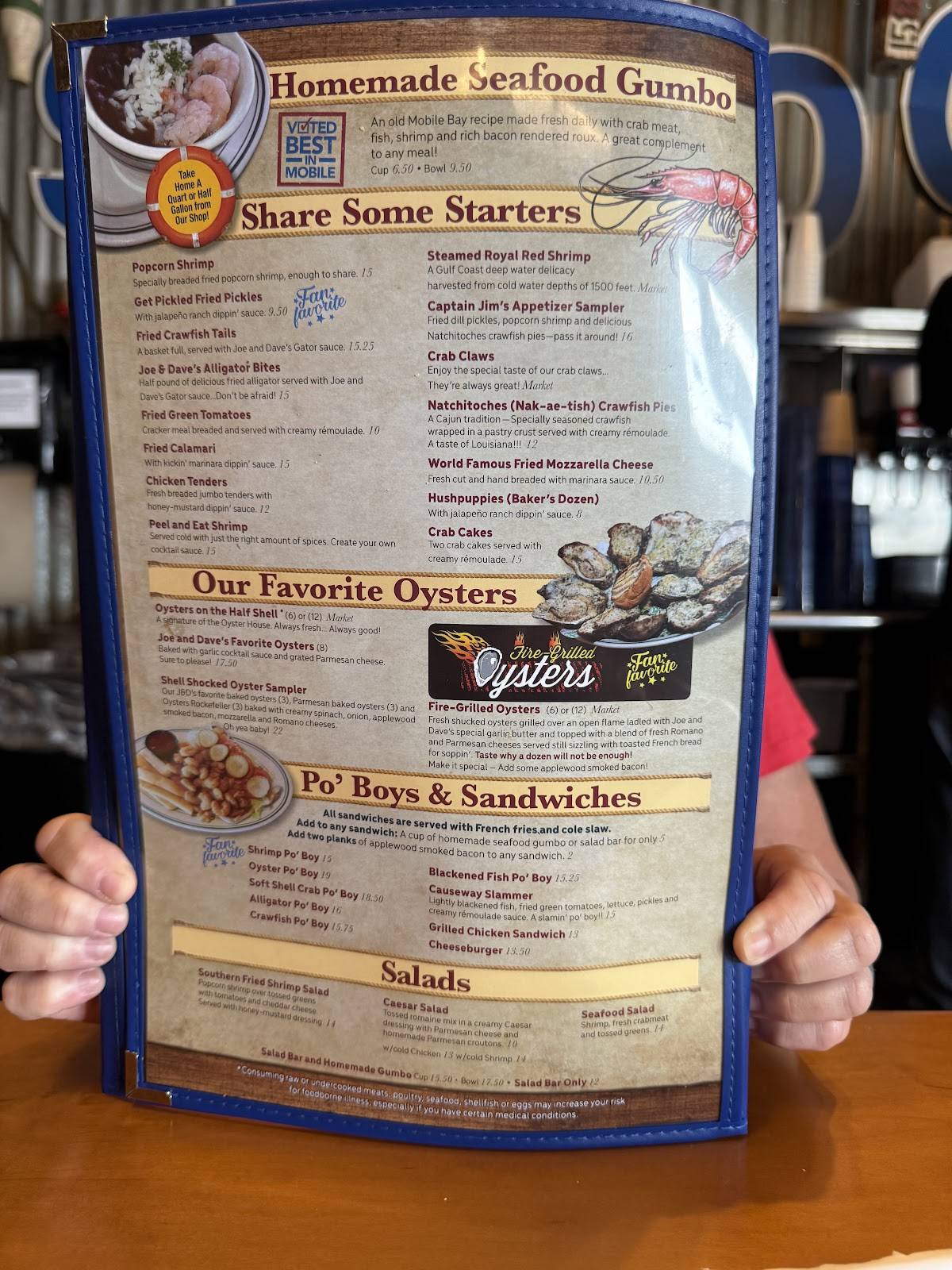 Menu at Original Oyster House restaurant, Spanish Fort