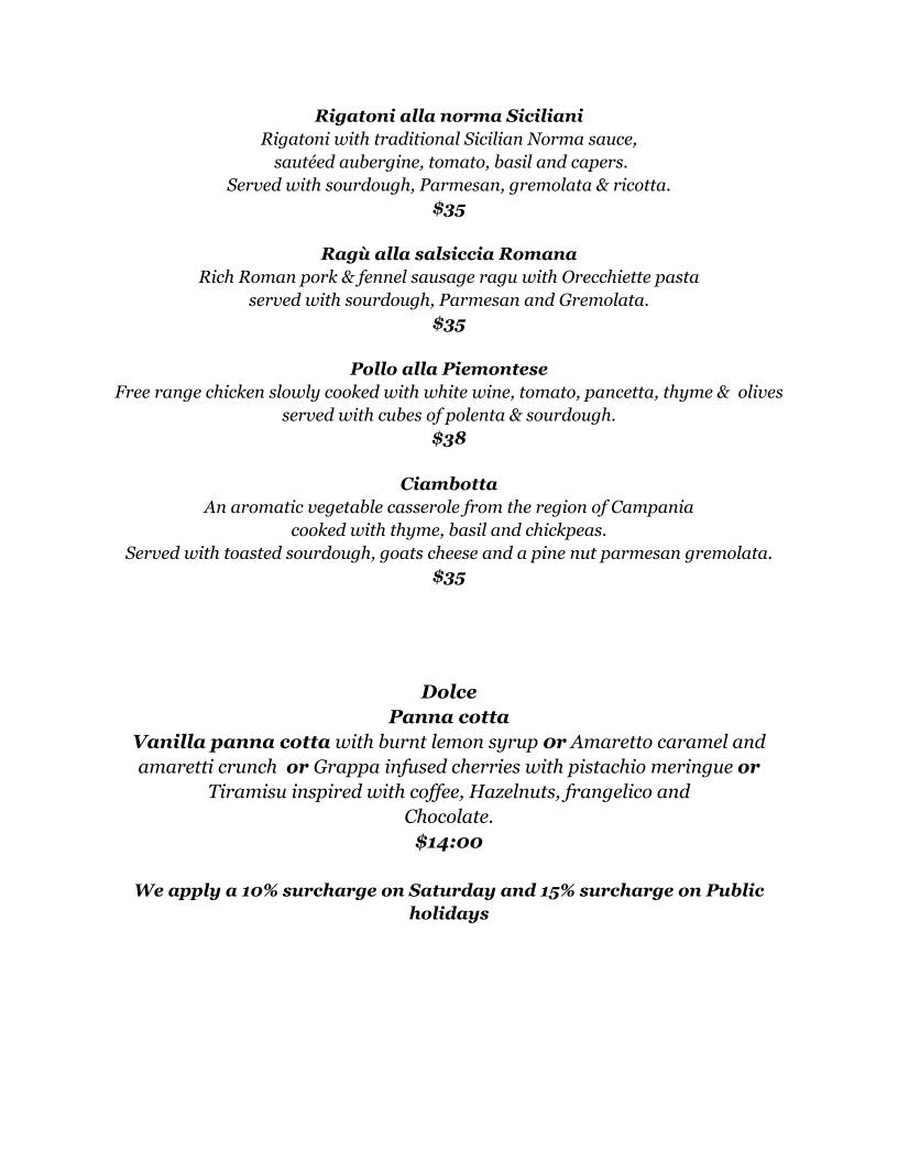 Menu at Origini Cafe, Castlemaine