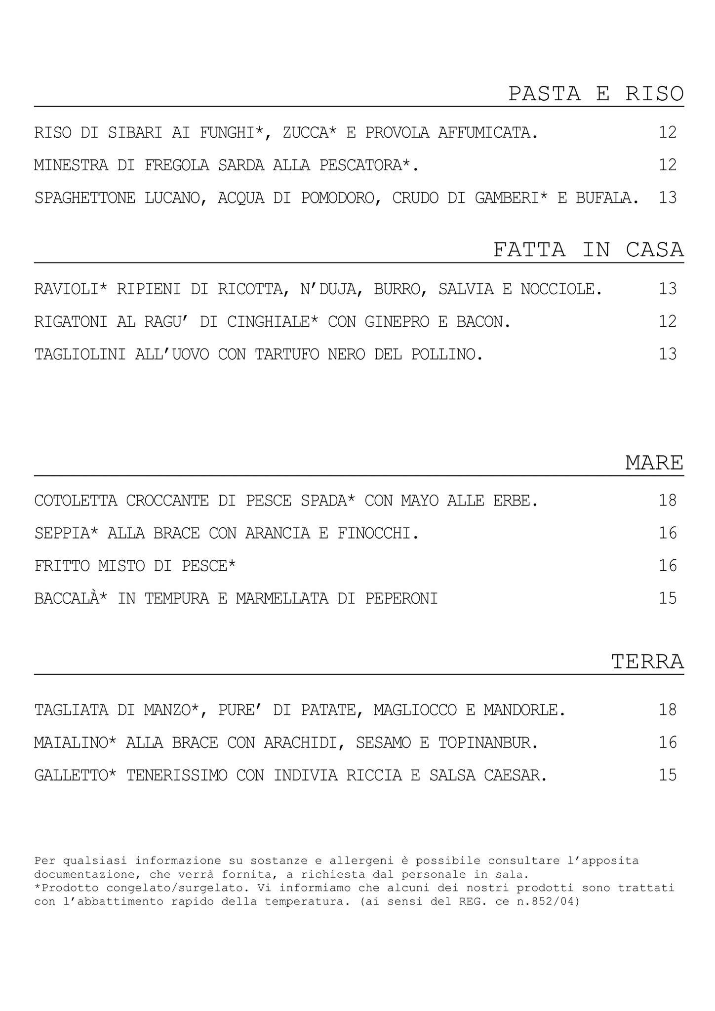 Menu da Origini Ristorante, Castrovillari