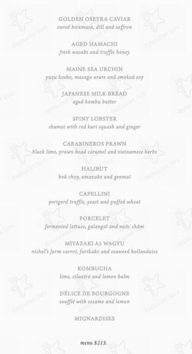 Menu at Oriole restaurant, Chicago