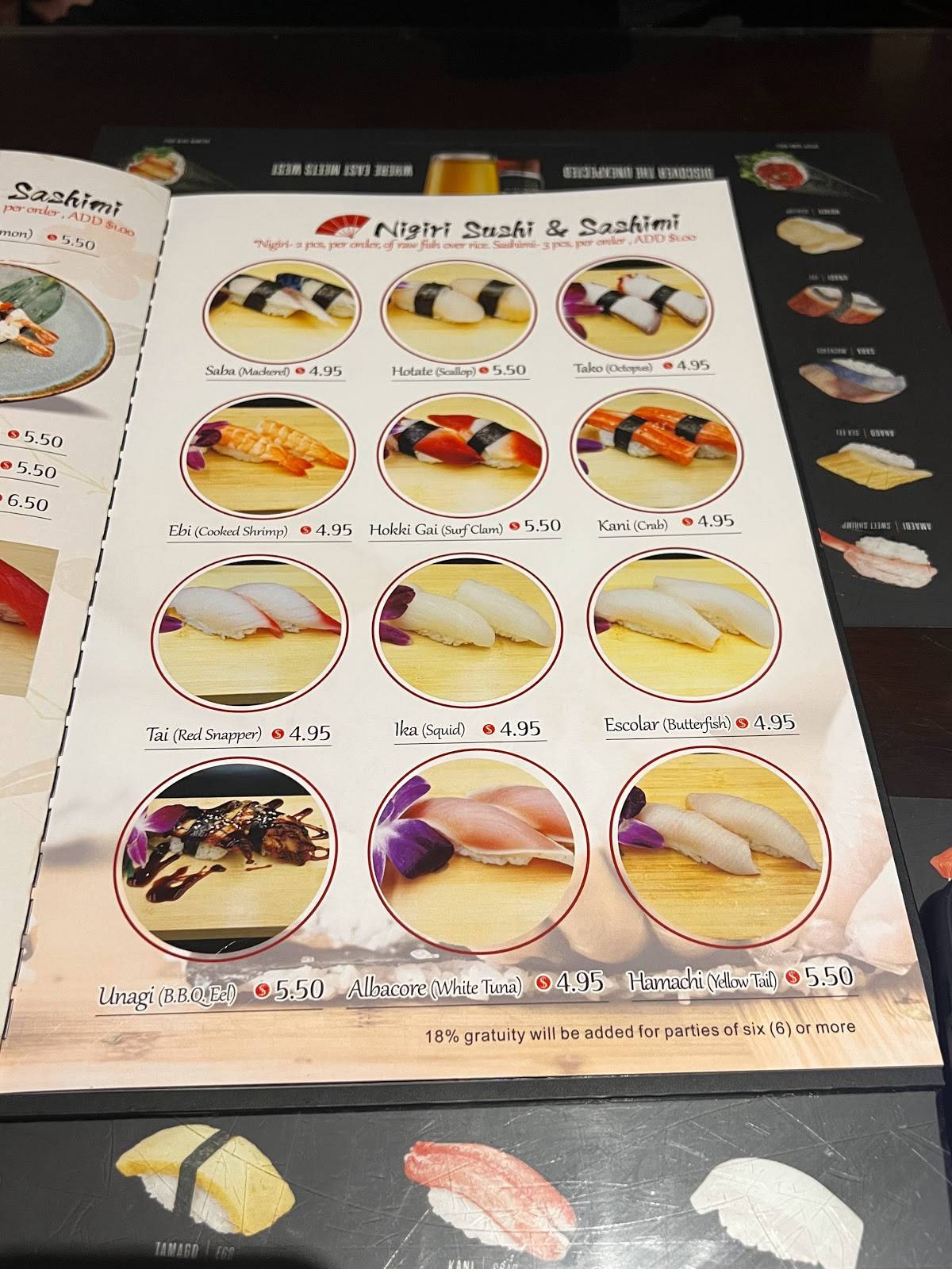 Menu at Osaka Sushi restaurant, Modesto