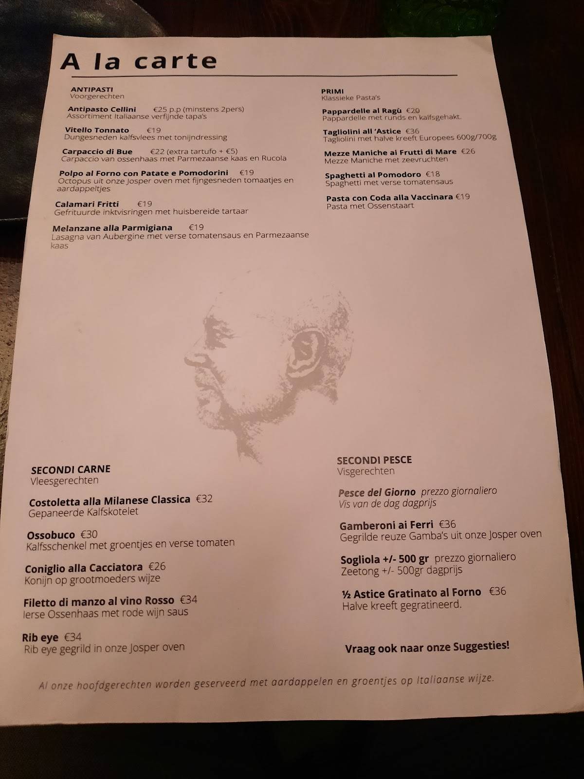 Menu at Osteria Cellini, Maasmechelen