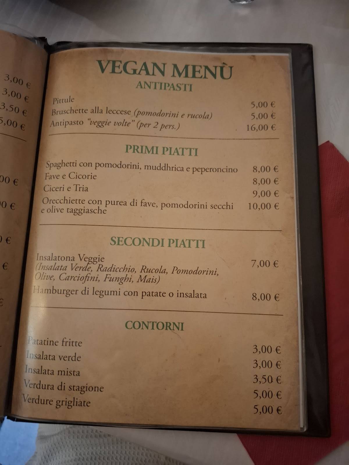 Carta del restaurante Osteria Le Volte, Lecce