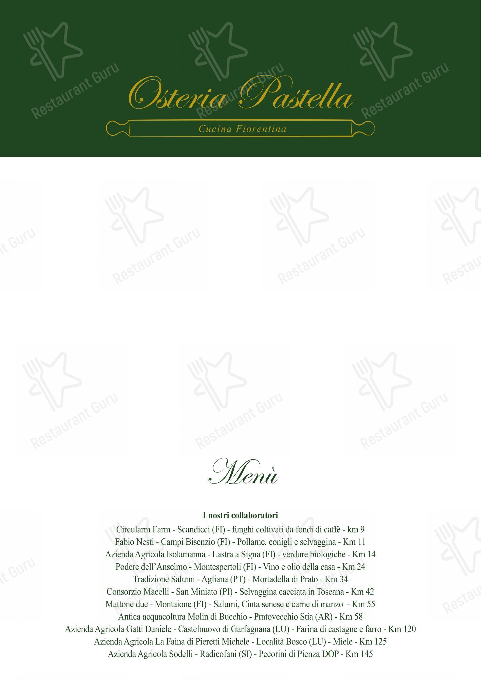 Speisekarte von Osteria Pastella restaurant, Florenz