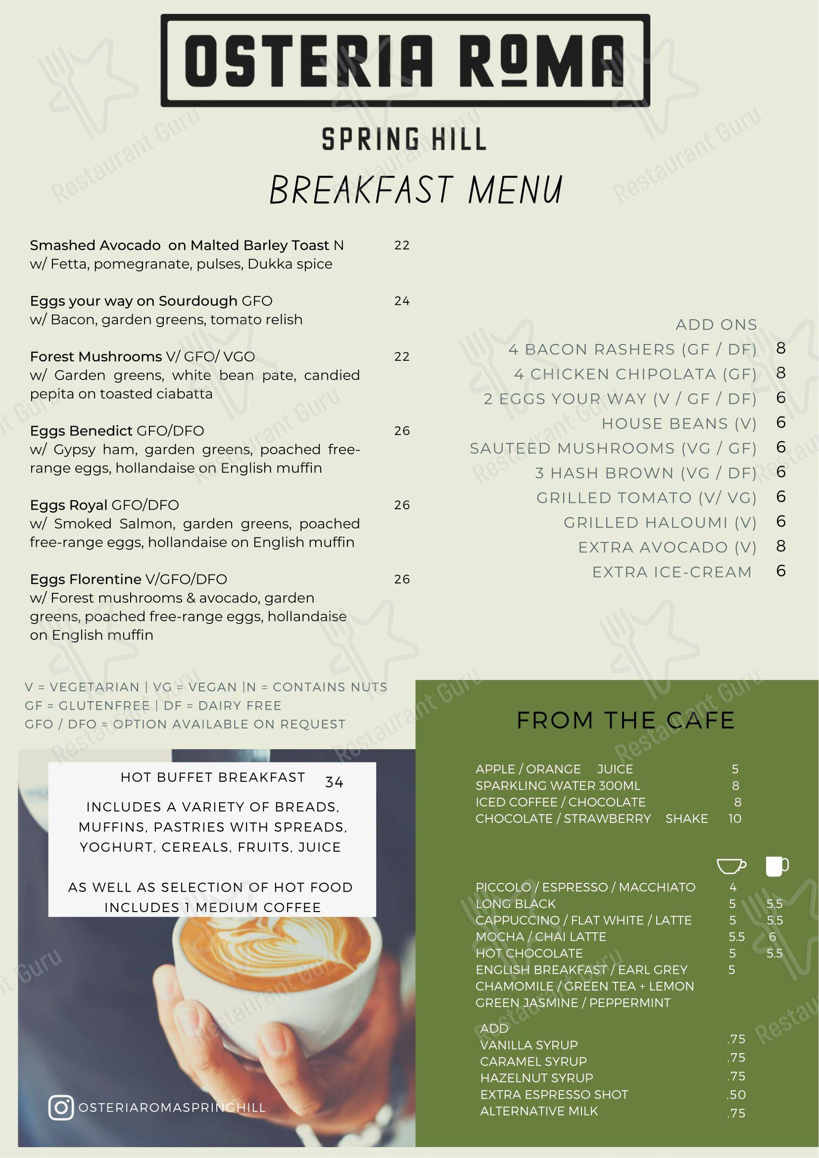 Menu at Osteria Roma Spring Hill restaurant, Brisbane City, 345 Wickham ...