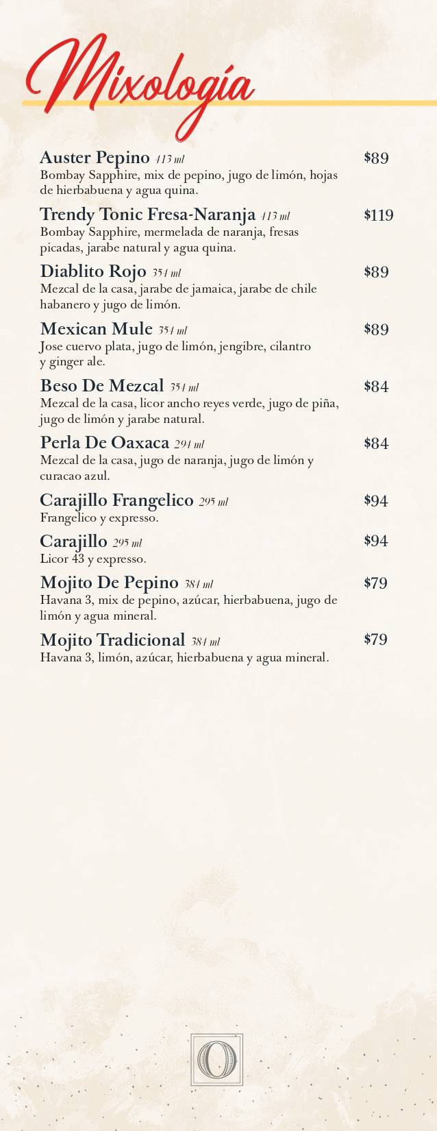 Menu at Ostro Cucina Bar, Merida, Av. Andrés García Lavín 290-planta alta
