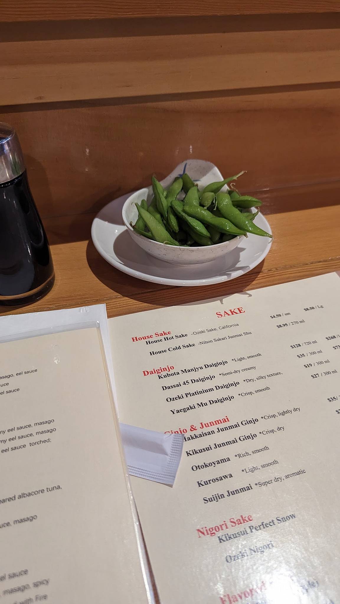 Menu at Oto Sushi restaurant, Redmond
