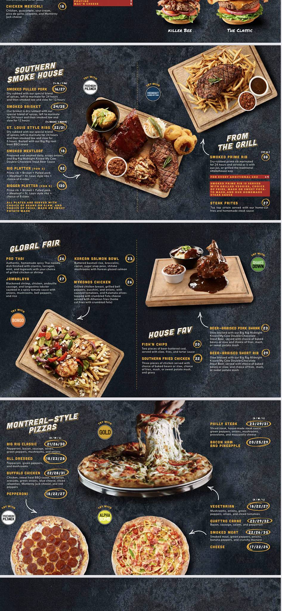 Menu at Big Rig Kitchen & Brewery - Ogilvie restaurant, Ottawa