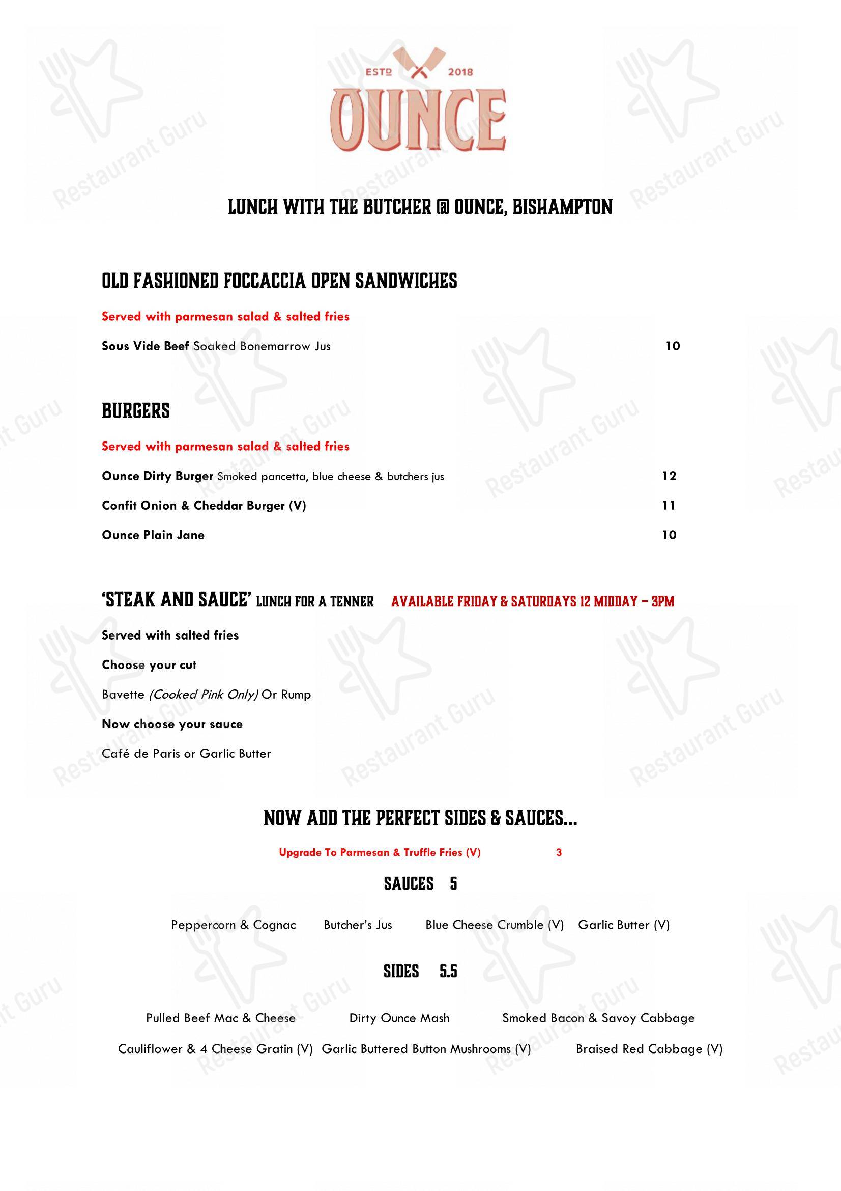 Menu at Ounce Bar And Kitchen, Worcester