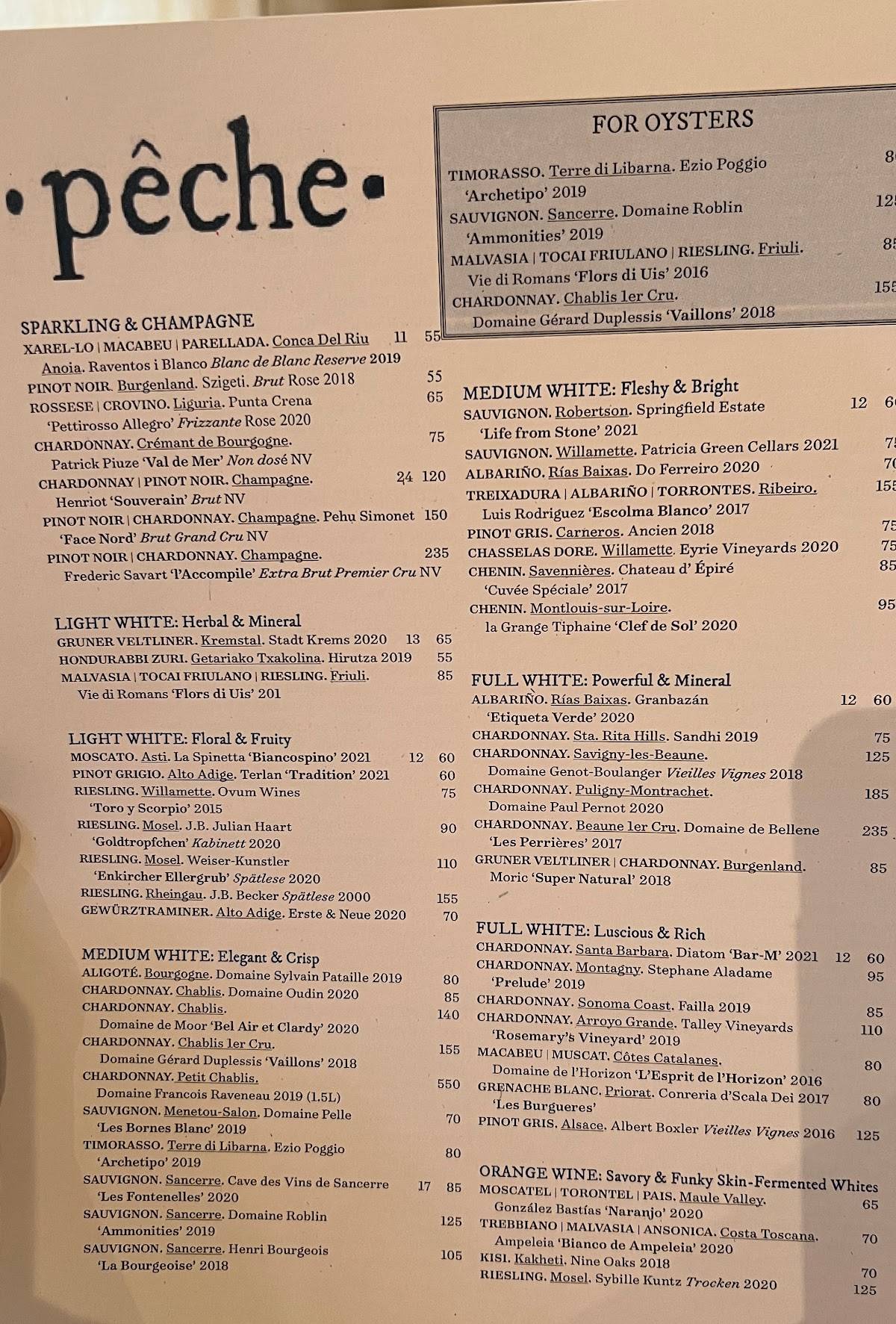 Menu at Pêche Seafood Grill restaurant, New Orleans